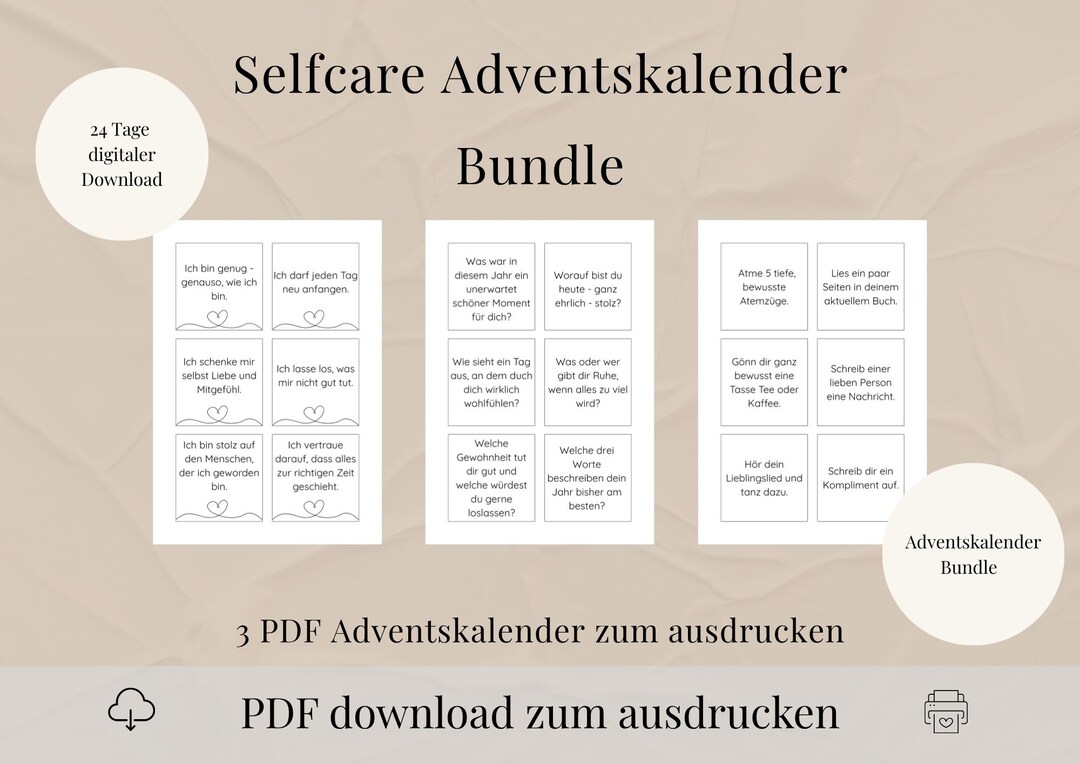 Self-care Advent Calendar Bundle PDF | 3 Printable Digital Calendars ...