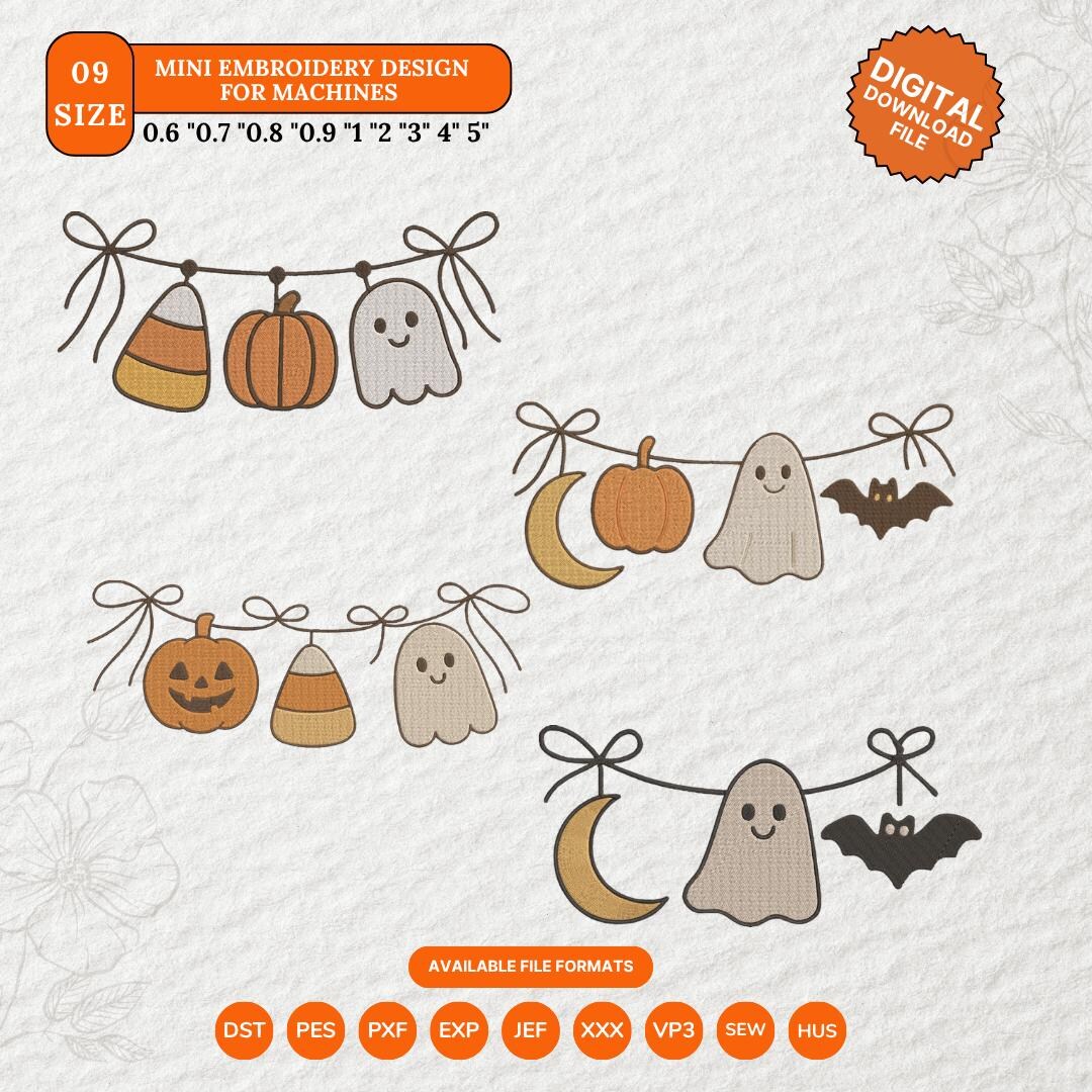 Mini Halloween Bunting Embroidery Design – Halloween Garland Banner ...
