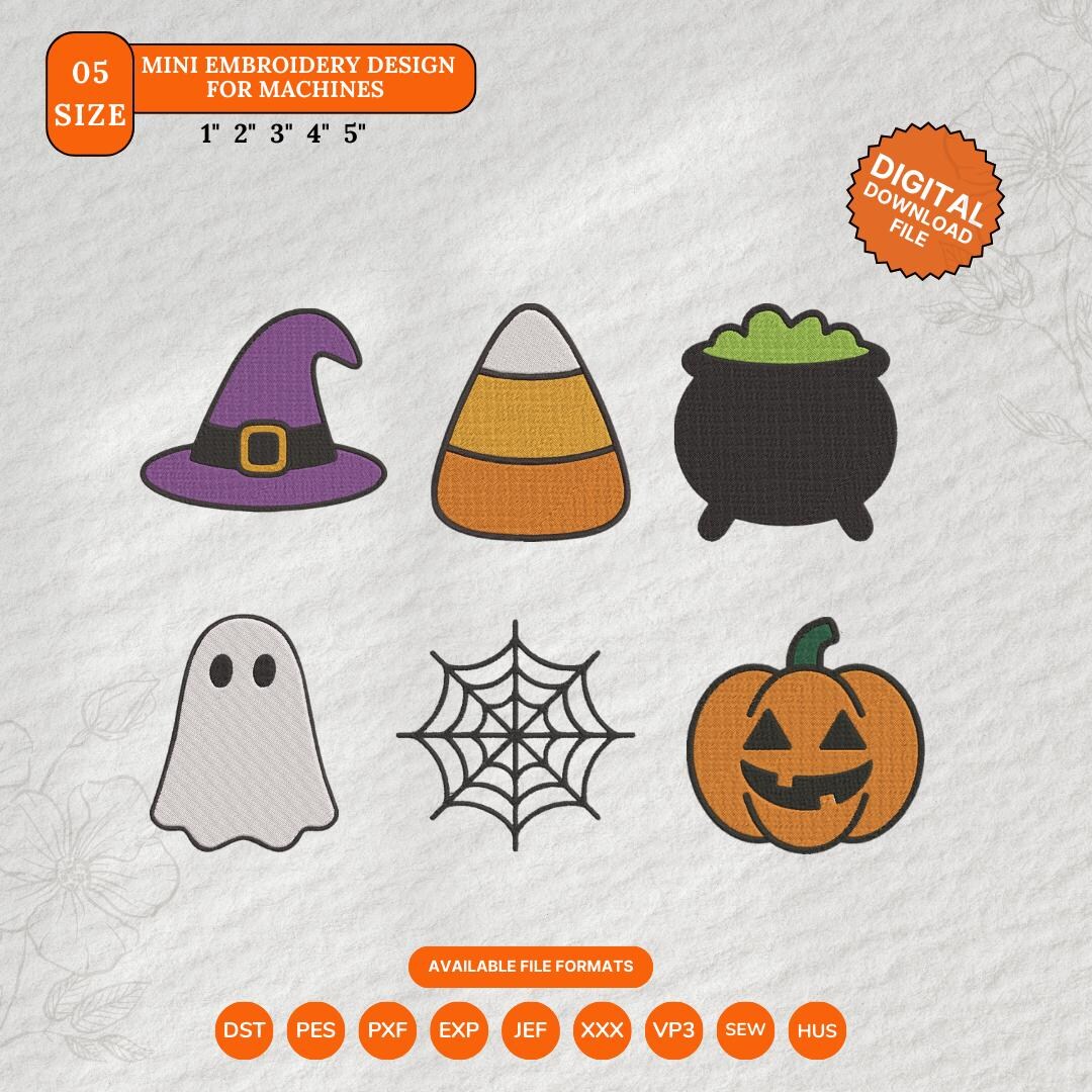 Mini Halloween Embroidery Designs: Ghost, Pumpkin (digital File) - Etsy