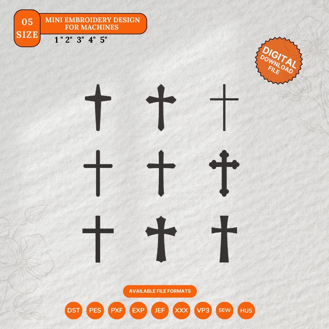 Mini Christian Cross Embroidery Design: Religious Stitch Set (digital ...