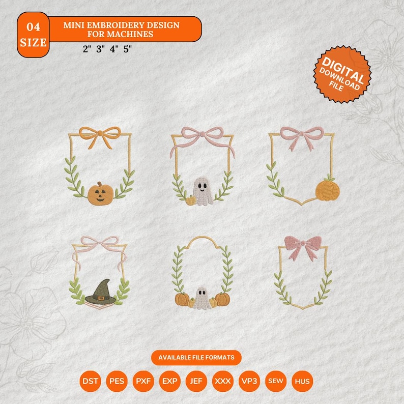 Halloween Pumpkin Crest Embroidery Design: Bow Monogram Frame (digital ...