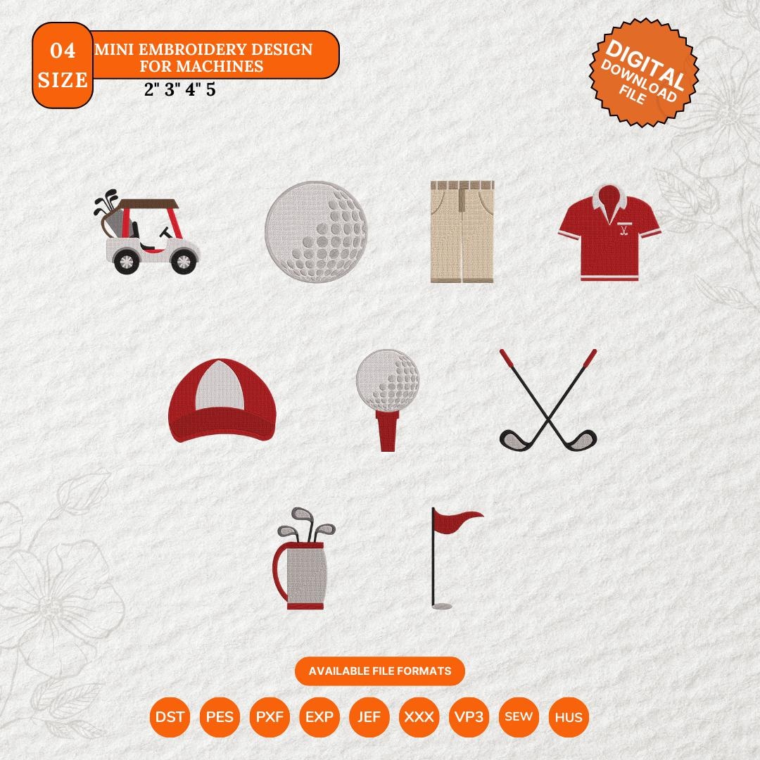 Mini Golf Embroidery Design Set, Sports Stitch Bundle (digital Download ...