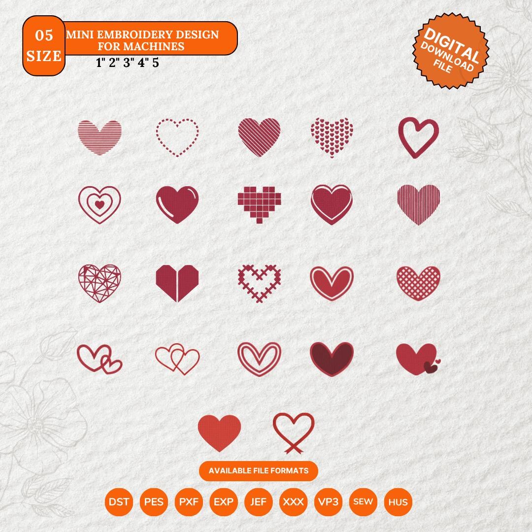Mini Heart Embroidery Design – Valentine's Day Tatami Stitch (instant ...