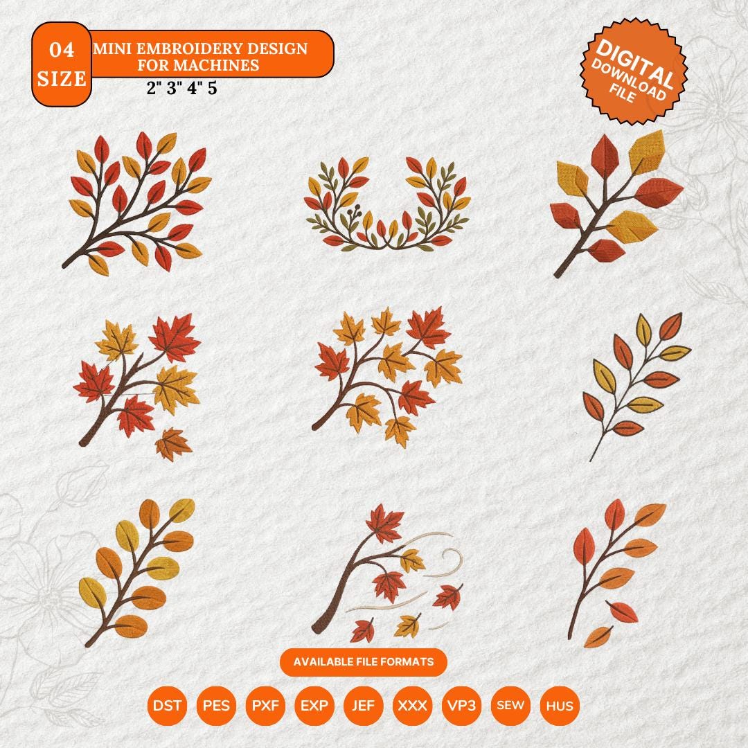 Autumn Leaves Embroidery Design | Fall Branch Stitch File (instant ...