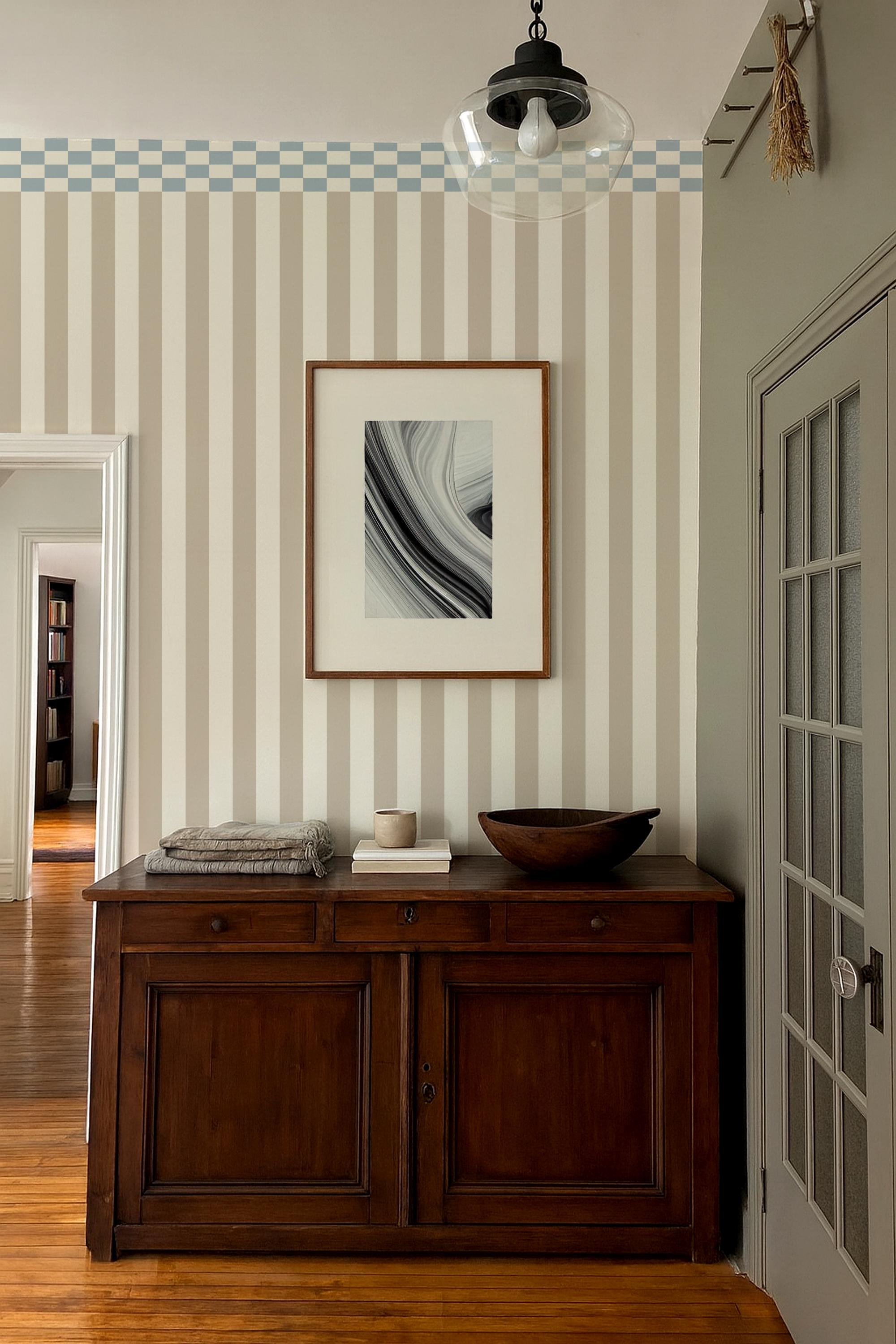 Playful Stripes and Checkers Wallpaper, Eclectic Geometric Shape Peel ...