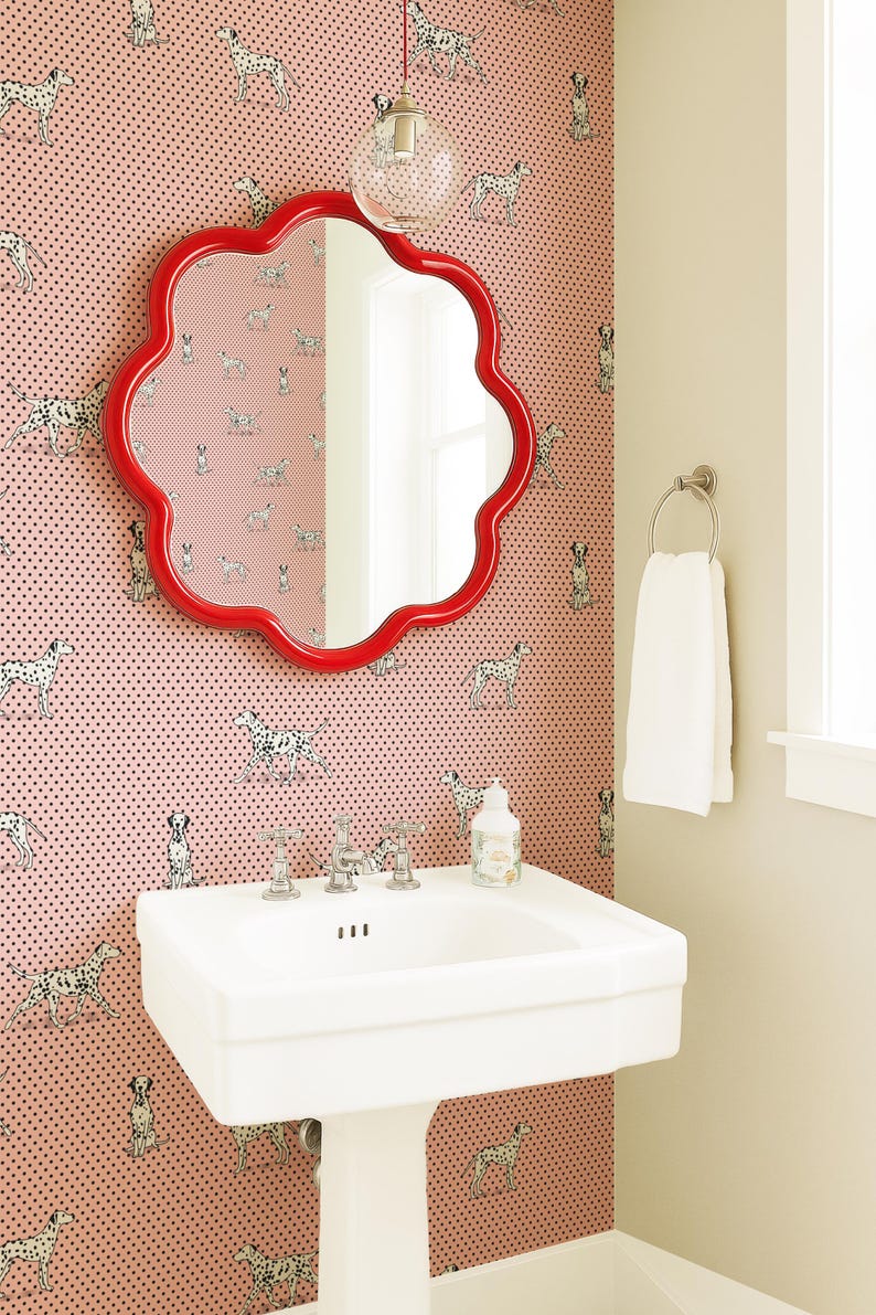 Pink Dalmatian Wallpaper, Preppy Dog Peel & Stick or Non-pasted Wall ...