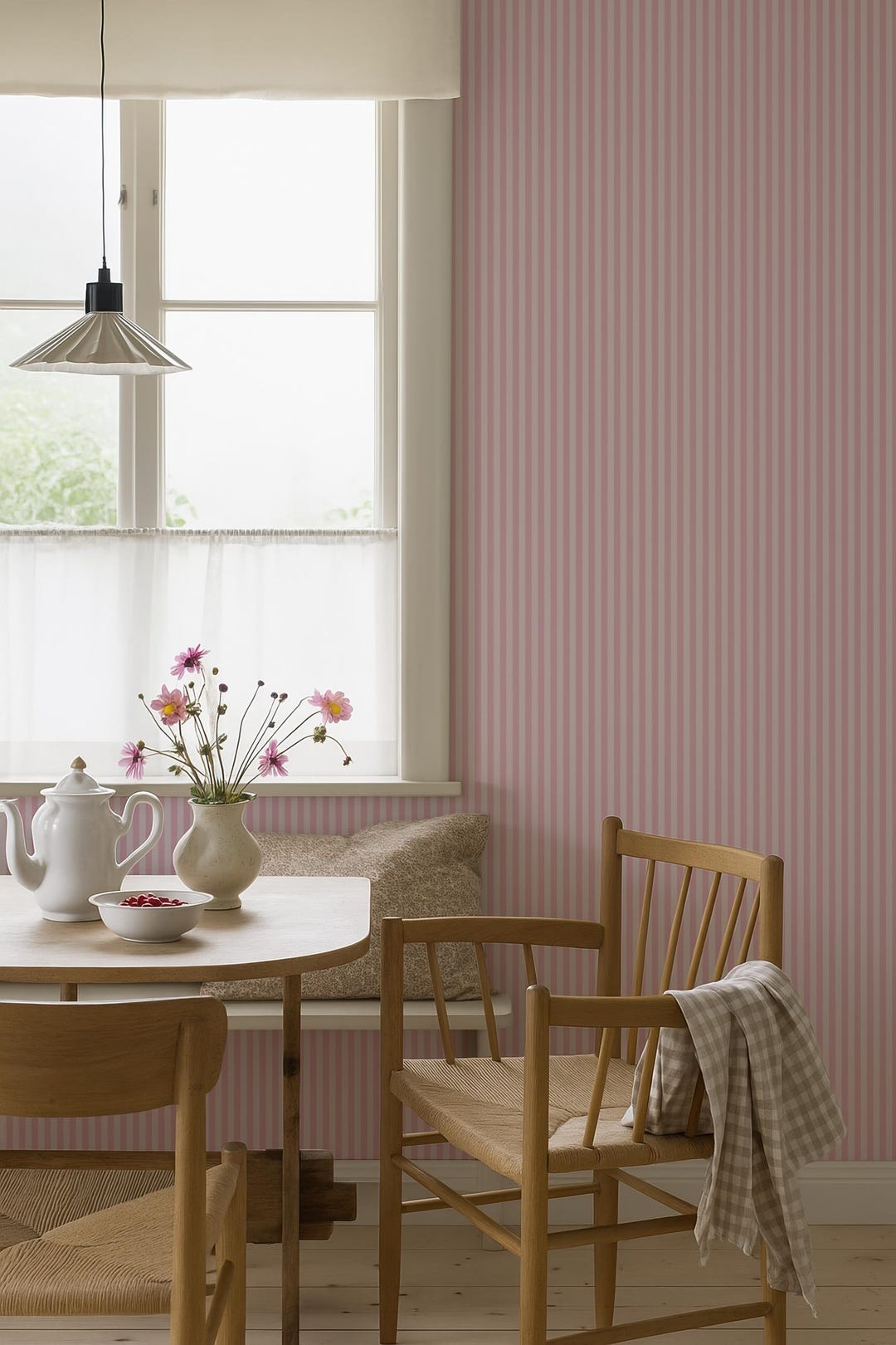 Ticking Stripe Wallpaper – Classic Pinstripe Peel & Stick or Non-woven ...