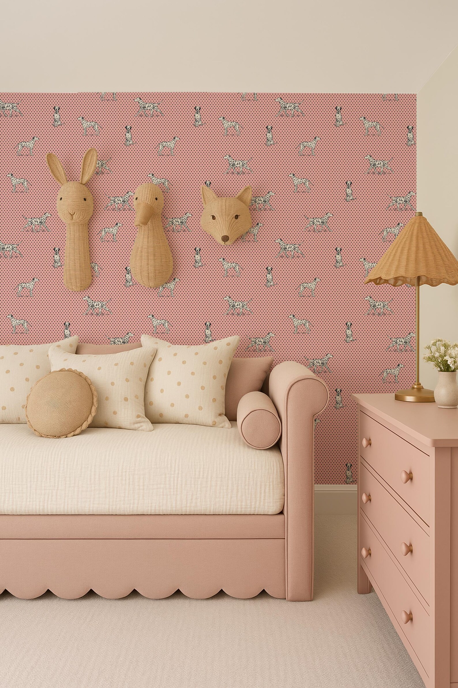 Pink Dalmatian Wallpaper, Preppy Dog Peel & Stick or Non-pasted Wall ...
