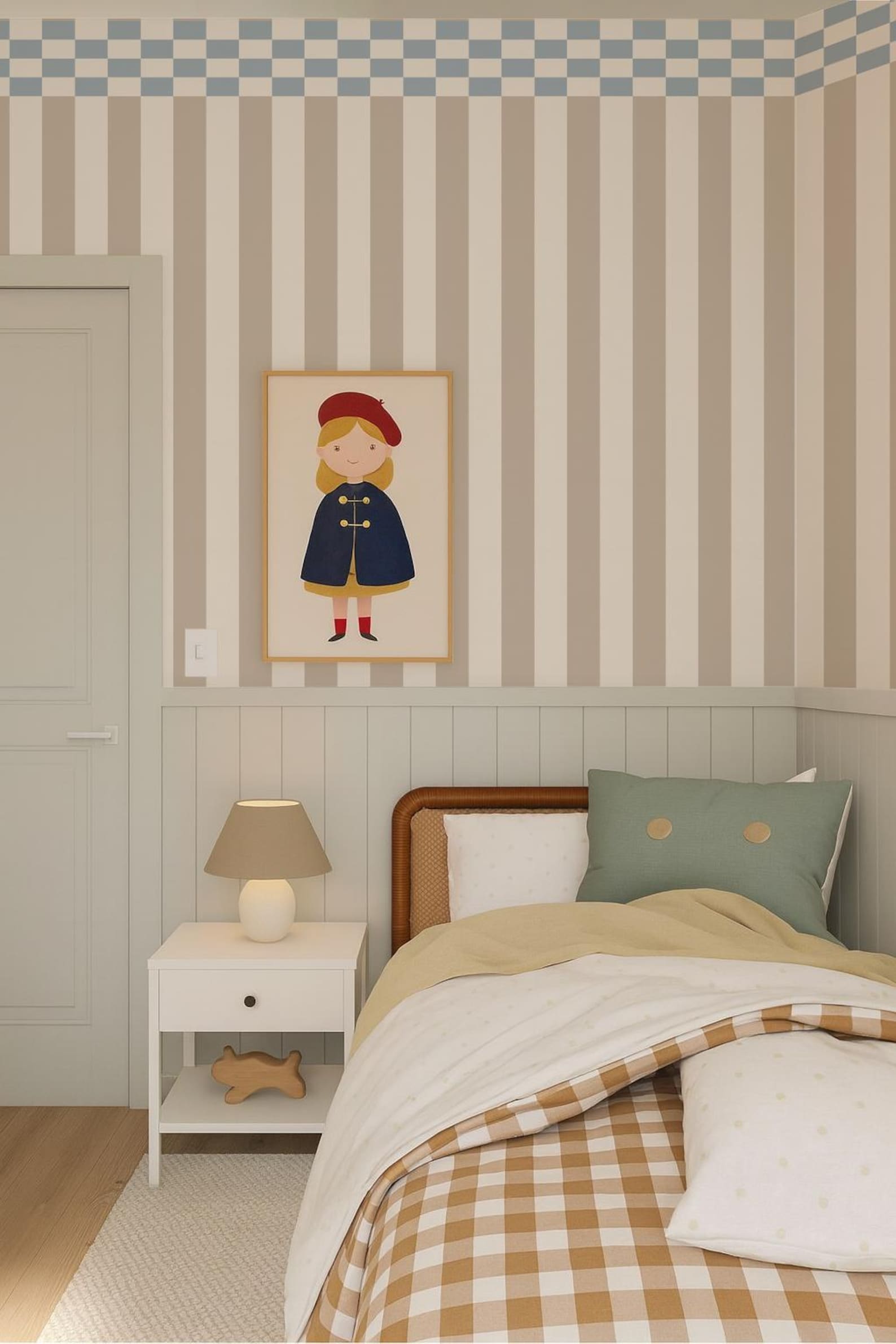 Playful Stripes and Checkers Wallpaper, Eclectic Geometric Shape Peel ...