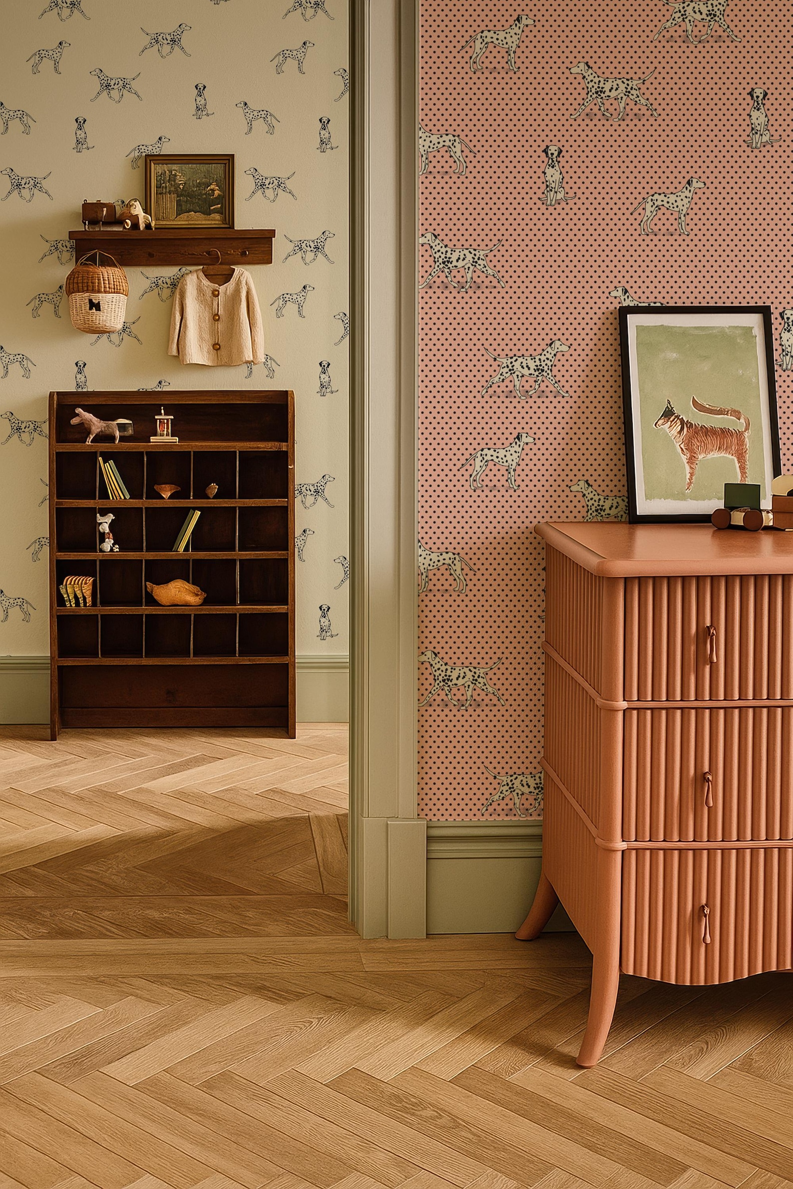 Pink Dalmatian Wallpaper, Preppy Dog Peel & Stick or Non-pasted Wall ...