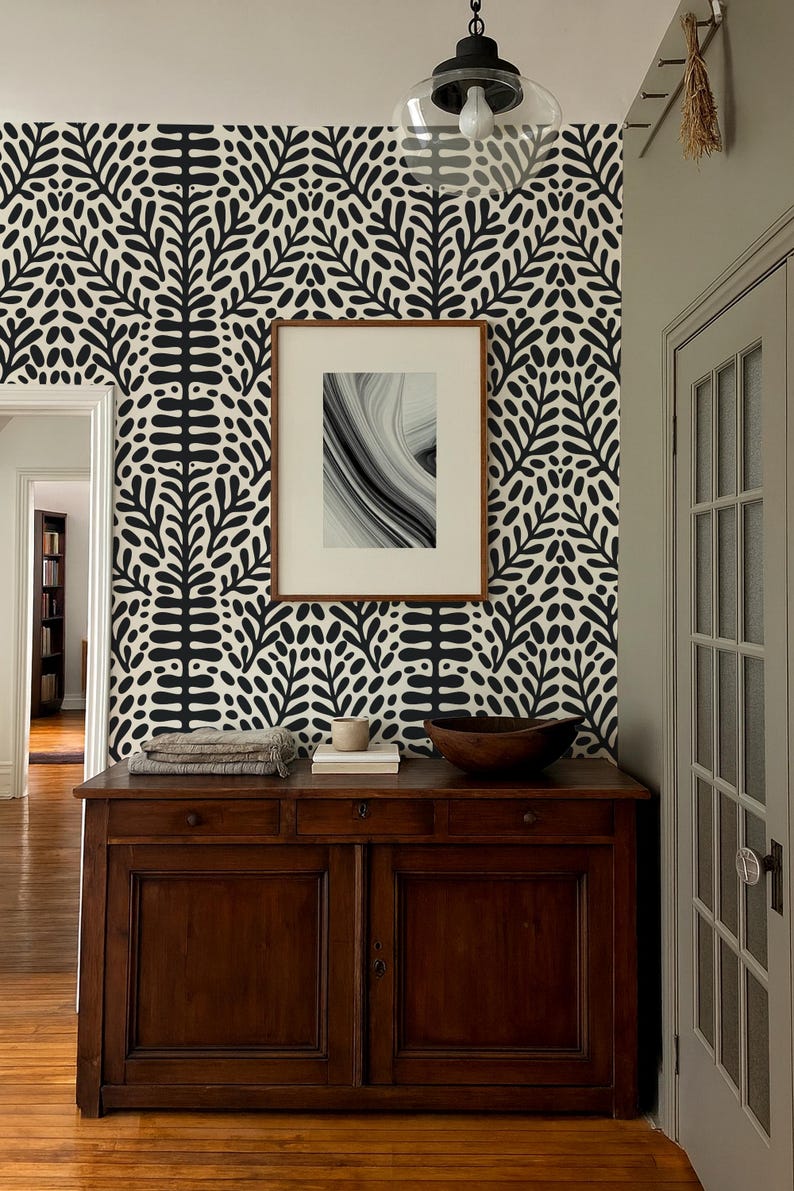Abstract Botanical Wallpaper – Bold Modern Peel & Stick or Traditional ...