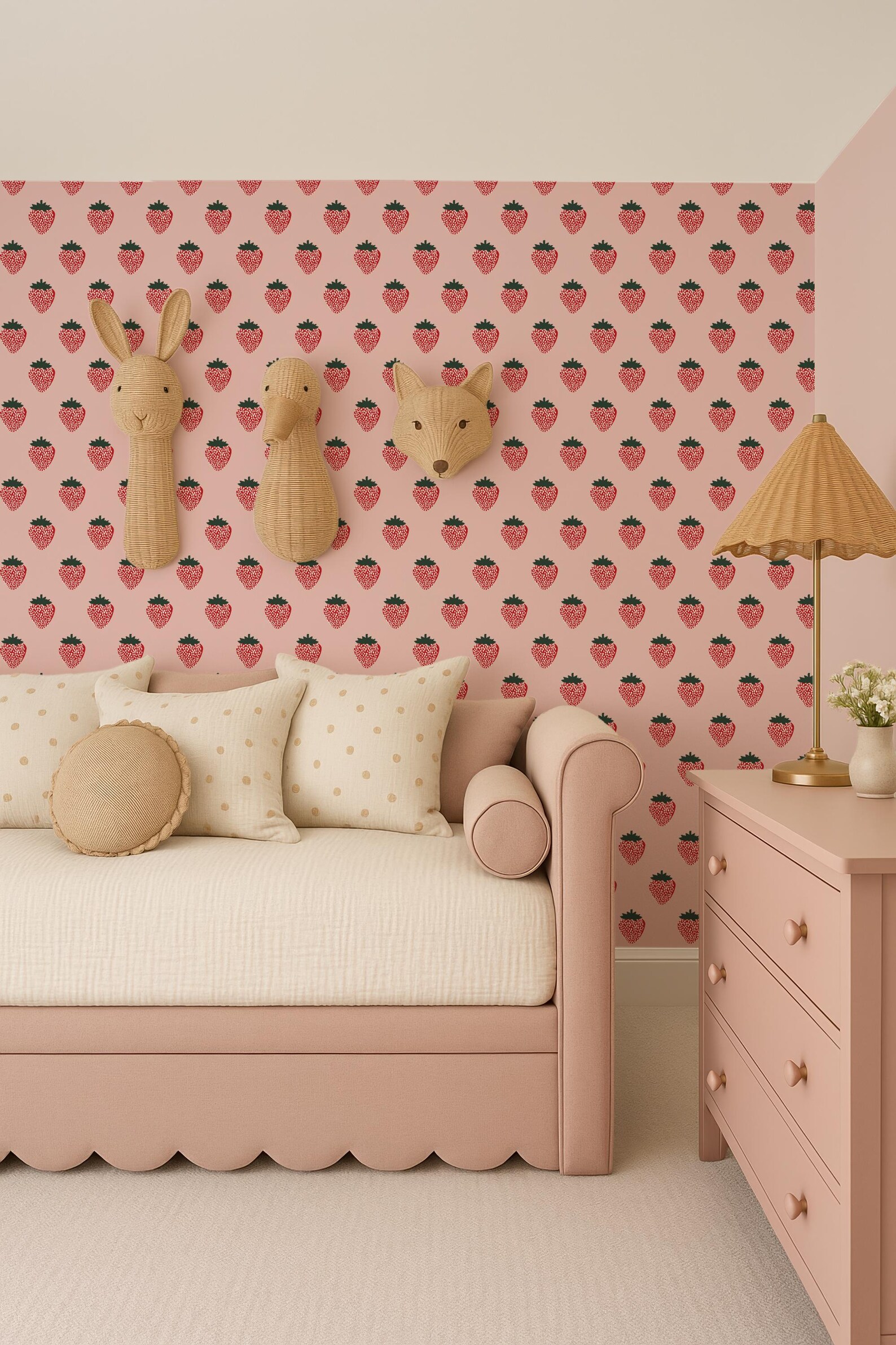 Strawberry Peel & Stick Wallpaper – Custom Color Playful Nursery Non ...