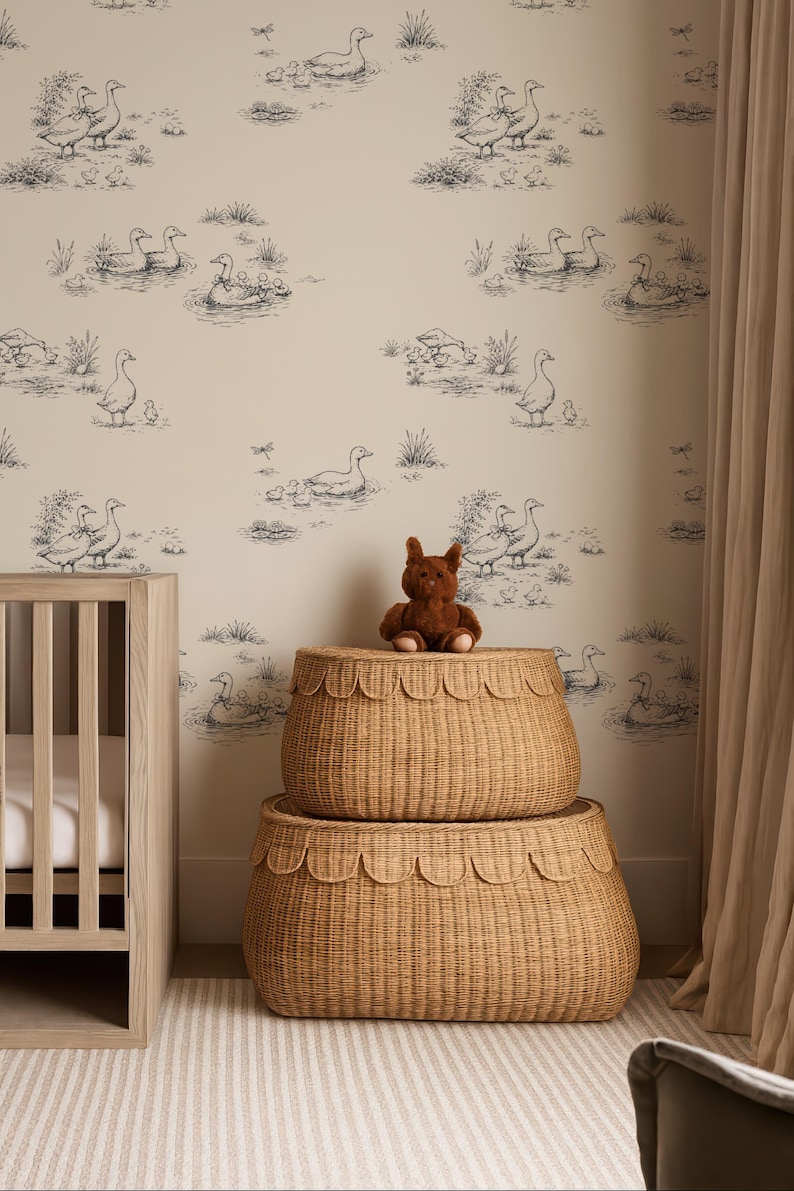 Vintage Goose Toile Wallpaper – Cottagecore Nursery Peel & Stick or Non ...