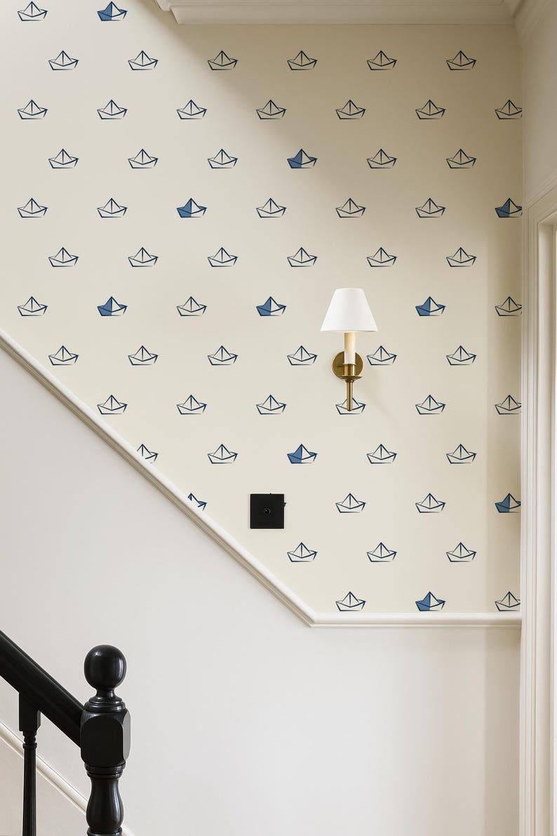 Paper Boat Wallpaper – Coastal Nautical Peel & Stick or Non-woven Wall ...