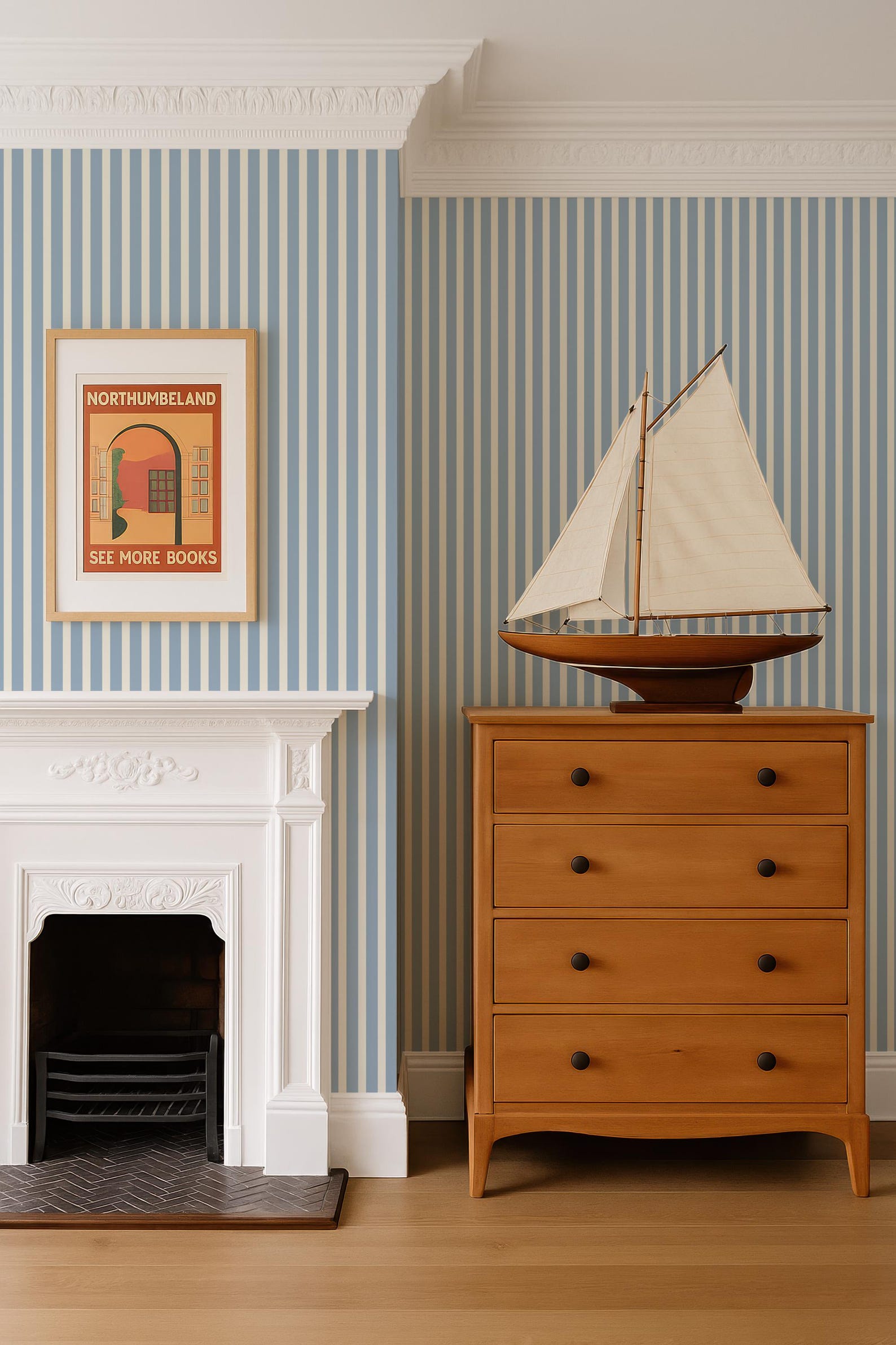 Blue Pinstripe Peel & Stick Wallpaper, Timeless Linear Removable Decal ...