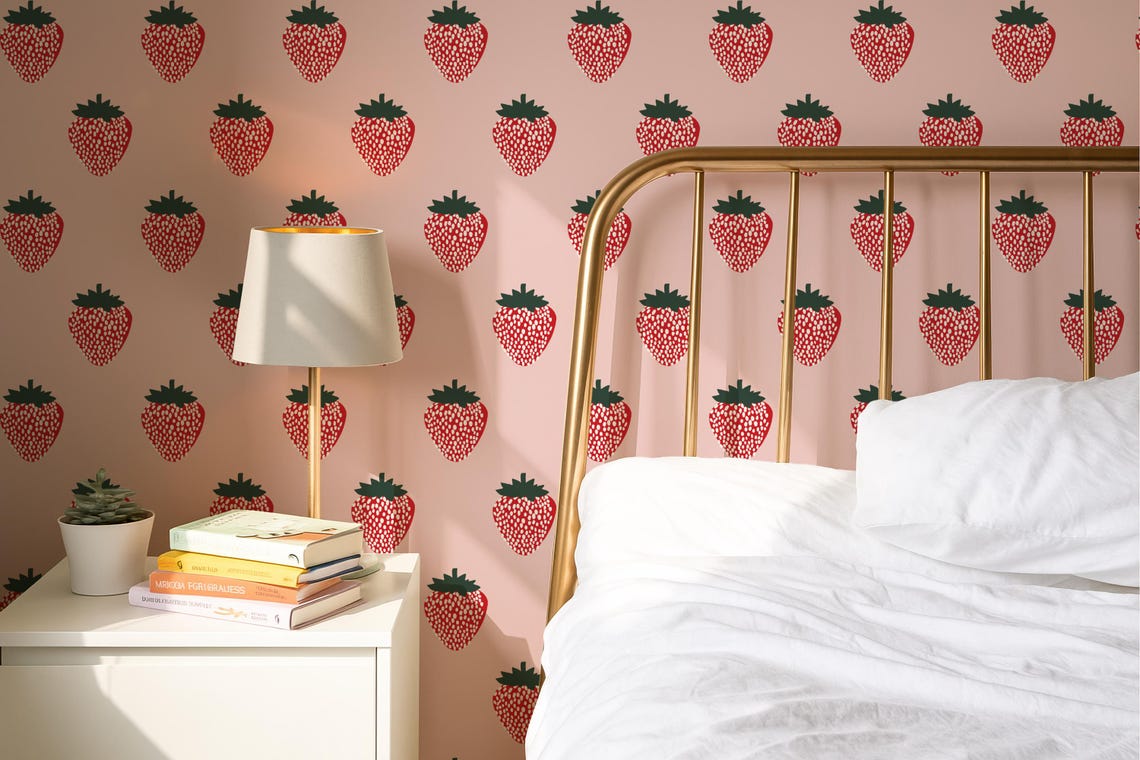 Strawberry Peel & Stick Wallpaper – Custom Color Playful Nursery Non ...