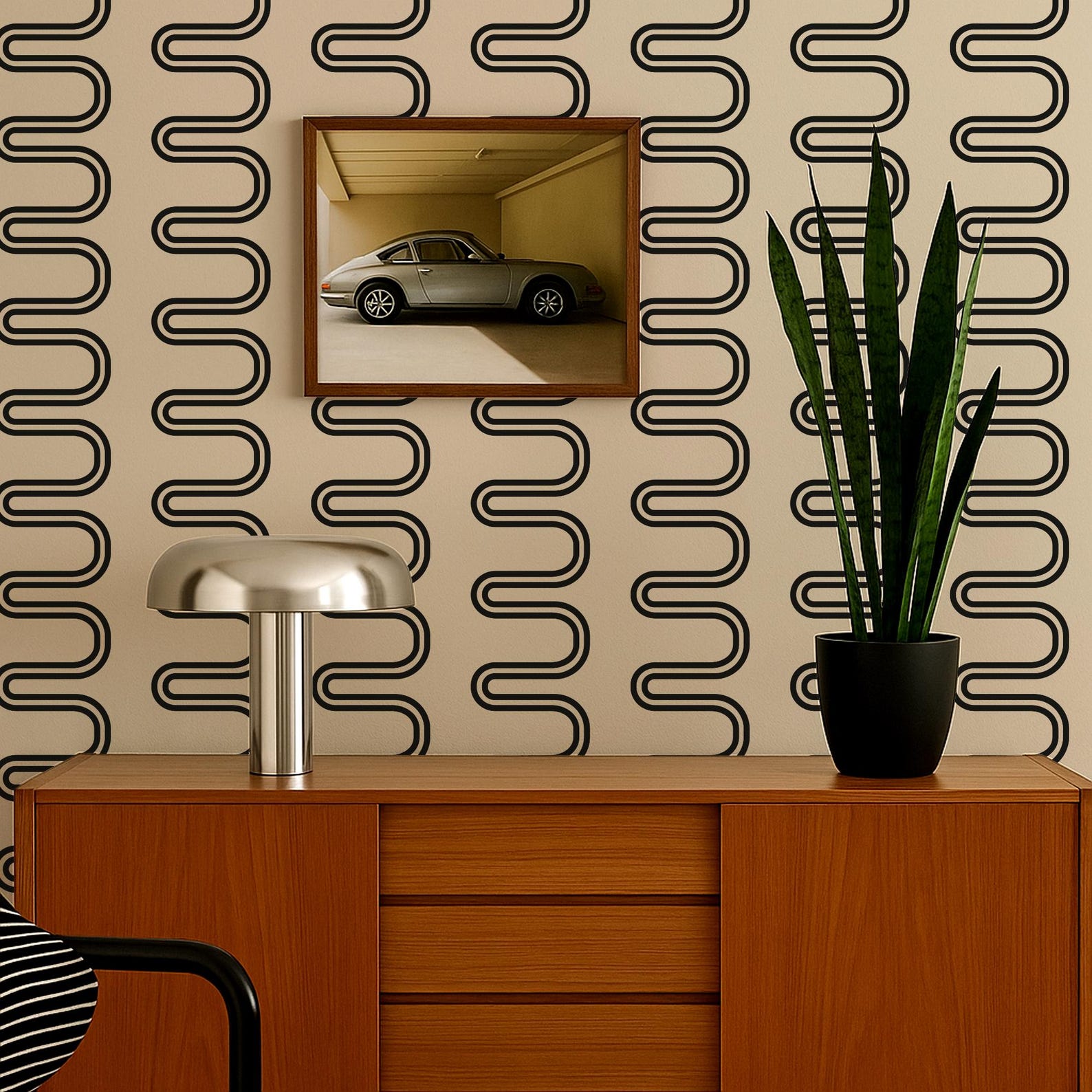 Retro Wavy Stripe Wallpaper – Mid Century Modern Peel & Stick or ...