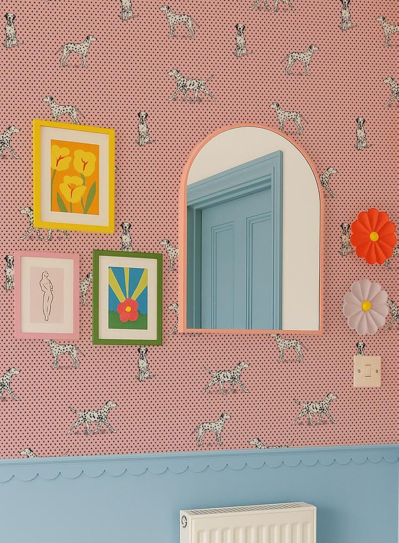 Pink Dalmatian Wallpaper, Preppy Dog Peel & Stick or Non-pasted Wall ...