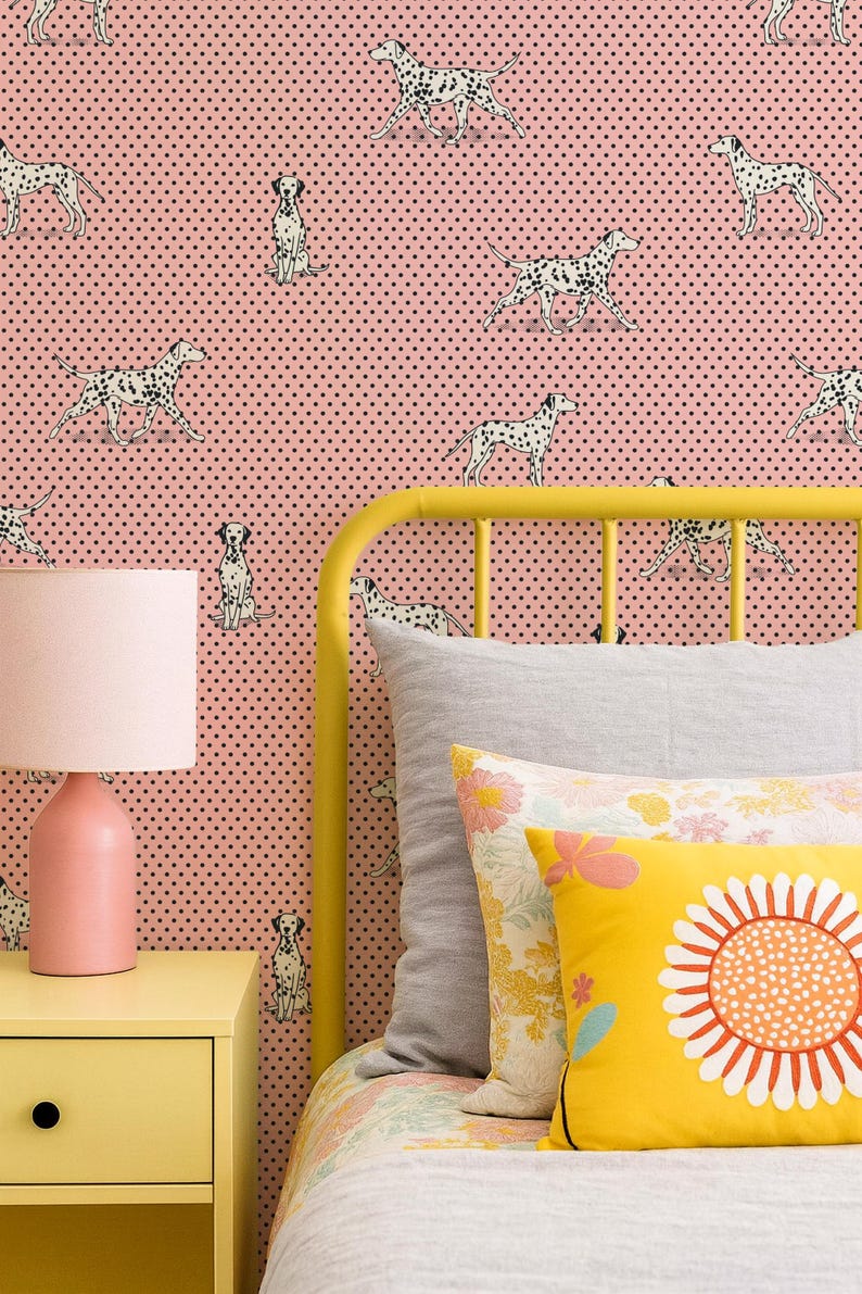 Pink Dalmatian Wallpaper, Preppy Dog Peel & Stick or Non-pasted Wall ...