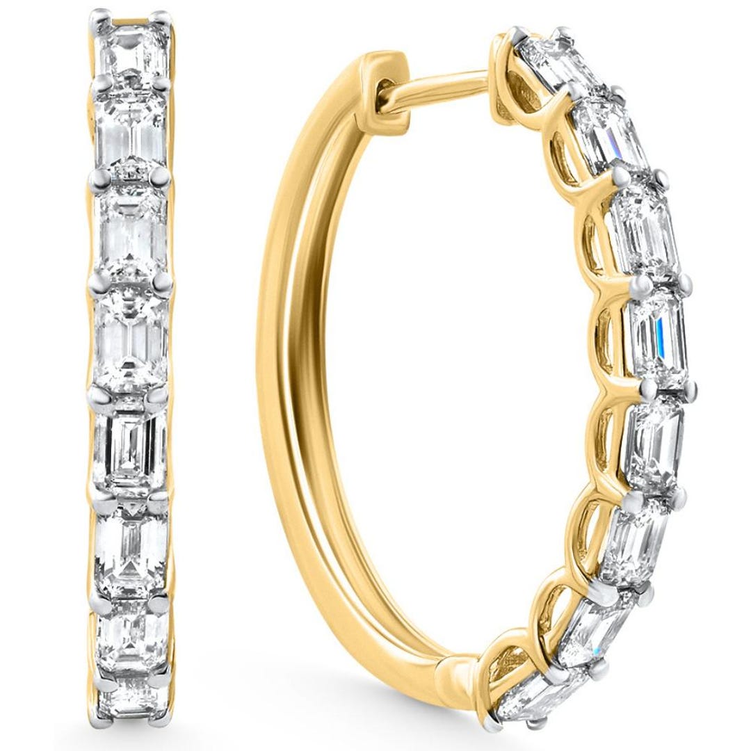 Pompeii 2.25ct Emerald Cut Diamond Hooops 14k Yellow 1" Tall Lab Grown ...