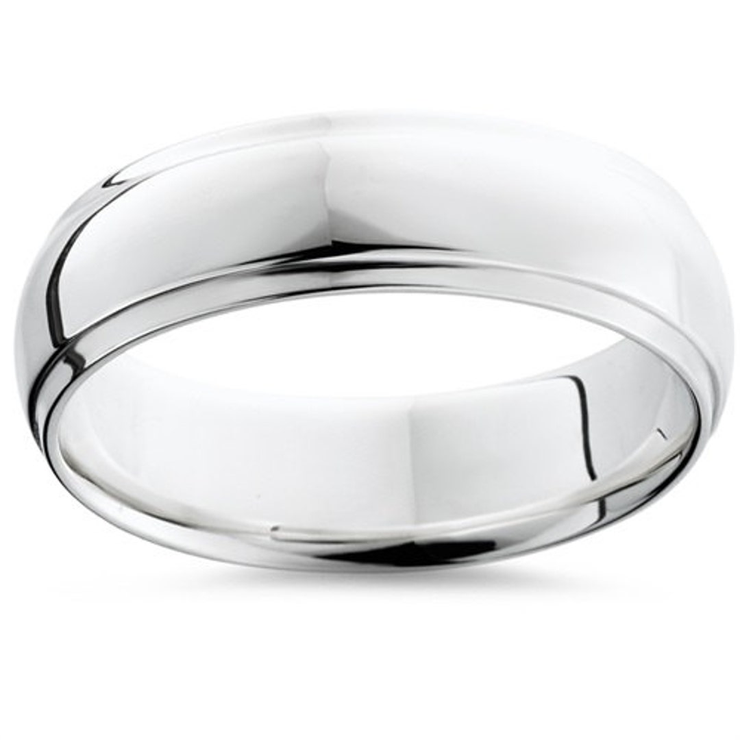 6MM Half Round Edge Mens Wedding Band 14K White Gold Comfort Fit High ...