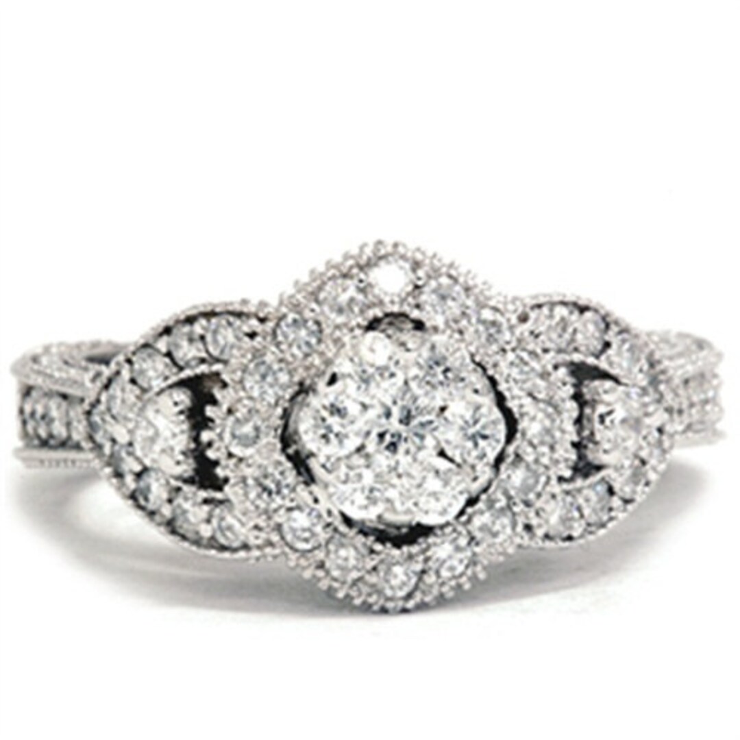 Engagement Ring Diamond .79CT Pave Cluster Ring 14K Gold - Etsy