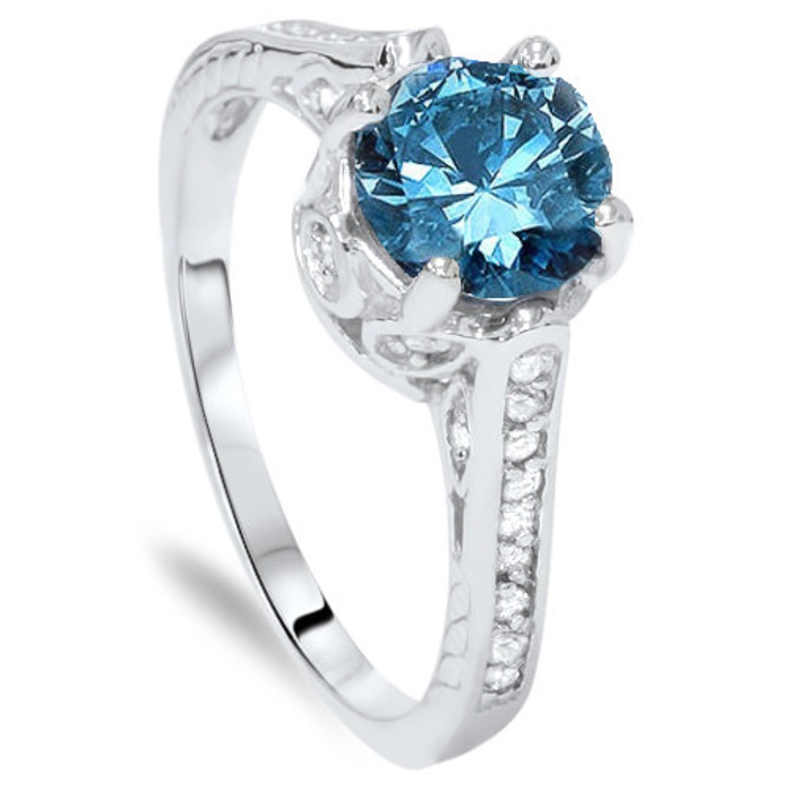 Blue Diamond Vintage Engagement Ring 2.25CT Blue Diamond | Etsy