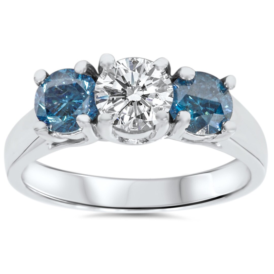Blue Diamond Engagement Ring 3 Stone Blue Diamond Ring Three - Etsy ...