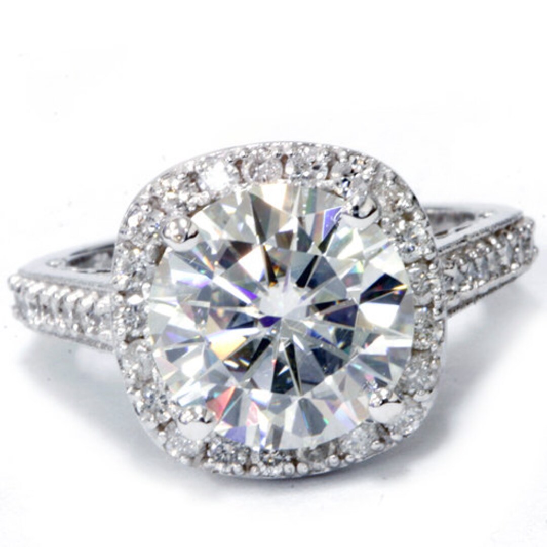 Diamond Engagement Ring, 3 Carat Diamond Cushion Halo Diamond ...