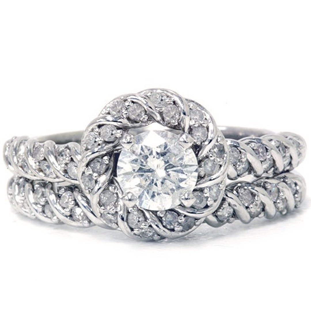 1.45CT Diamond Halo Petite Intertwined Engagement Ring - Etsy