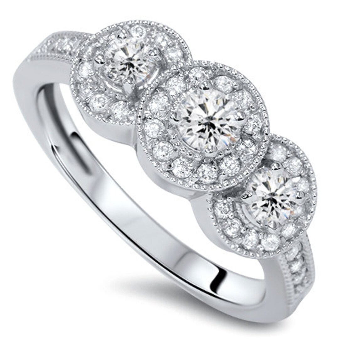 Diamond Engagement Ring 3/4CT Diamond 3-stone Engagement Ring - Etsy