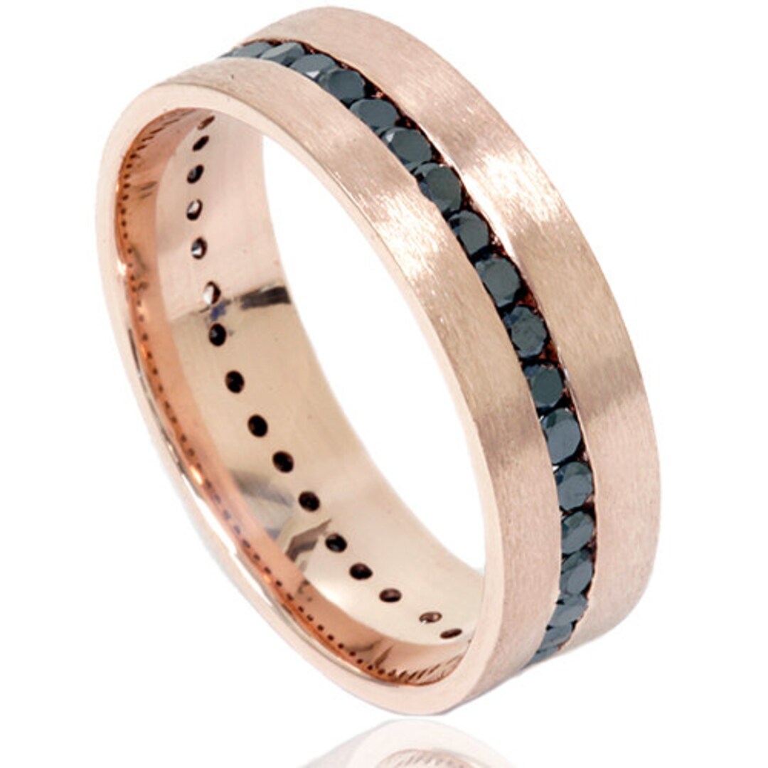 Rose Gold 1.50CT Black Diamond Channel Set 8MM Brushed Wedding - Etsy