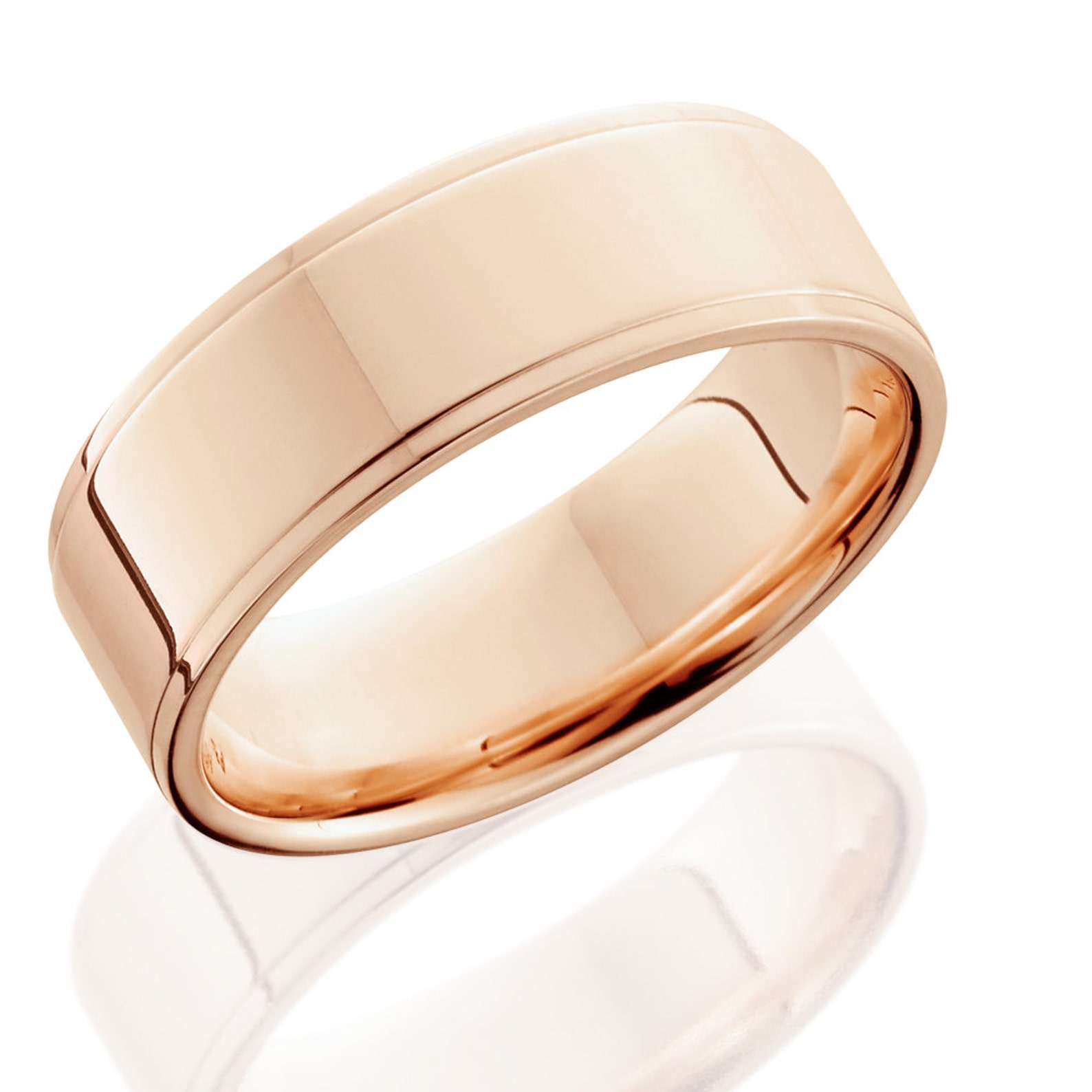 6MM 14K Rose Gold Mens Ring High Polished Step Cut Flat Wedding Band ...