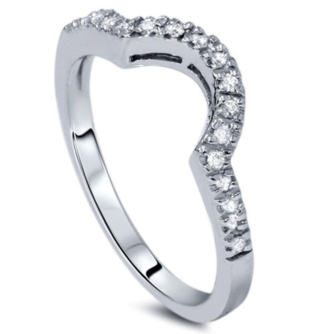 Contour Ring Diamond Cruved Notched Wedding Ring 14K White - Etsy