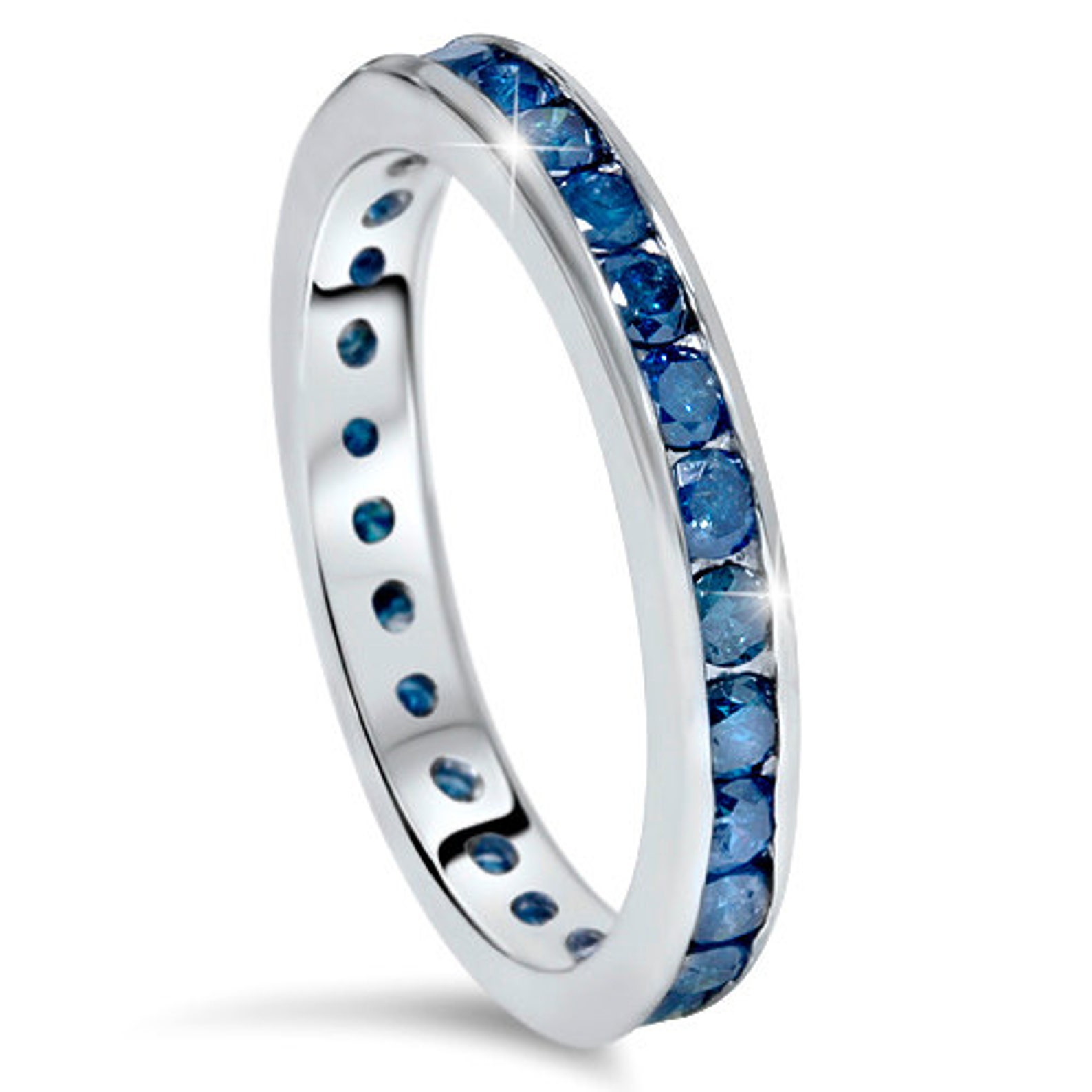 1.50CT Blue Diamond Eternity Ring Channel Set 14 Karat White - Etsy