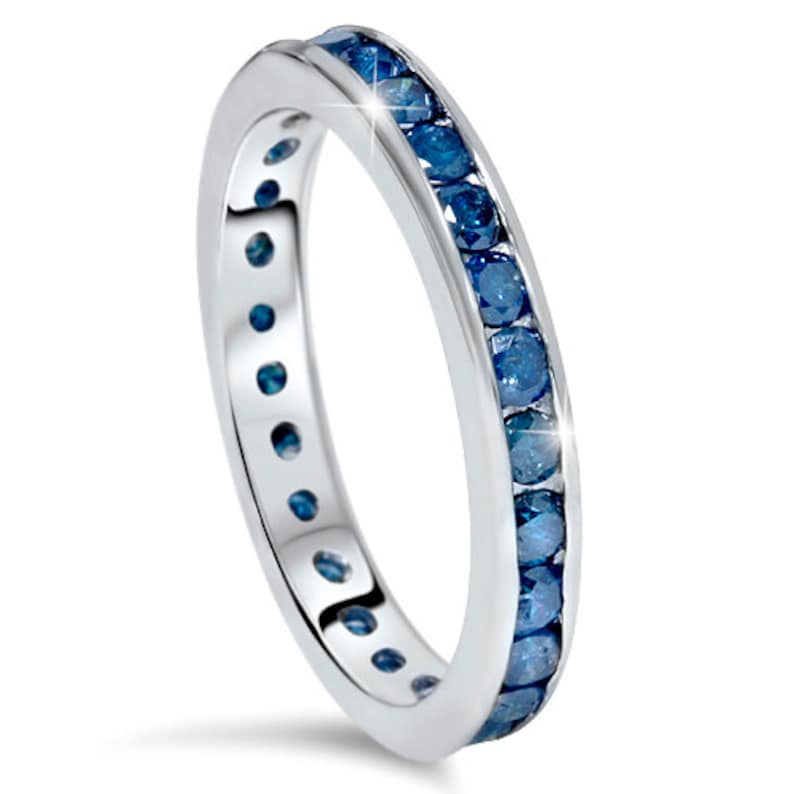 1.50CT Blue Diamond Eternity Ring Channel Set 14 Karat White - Etsy