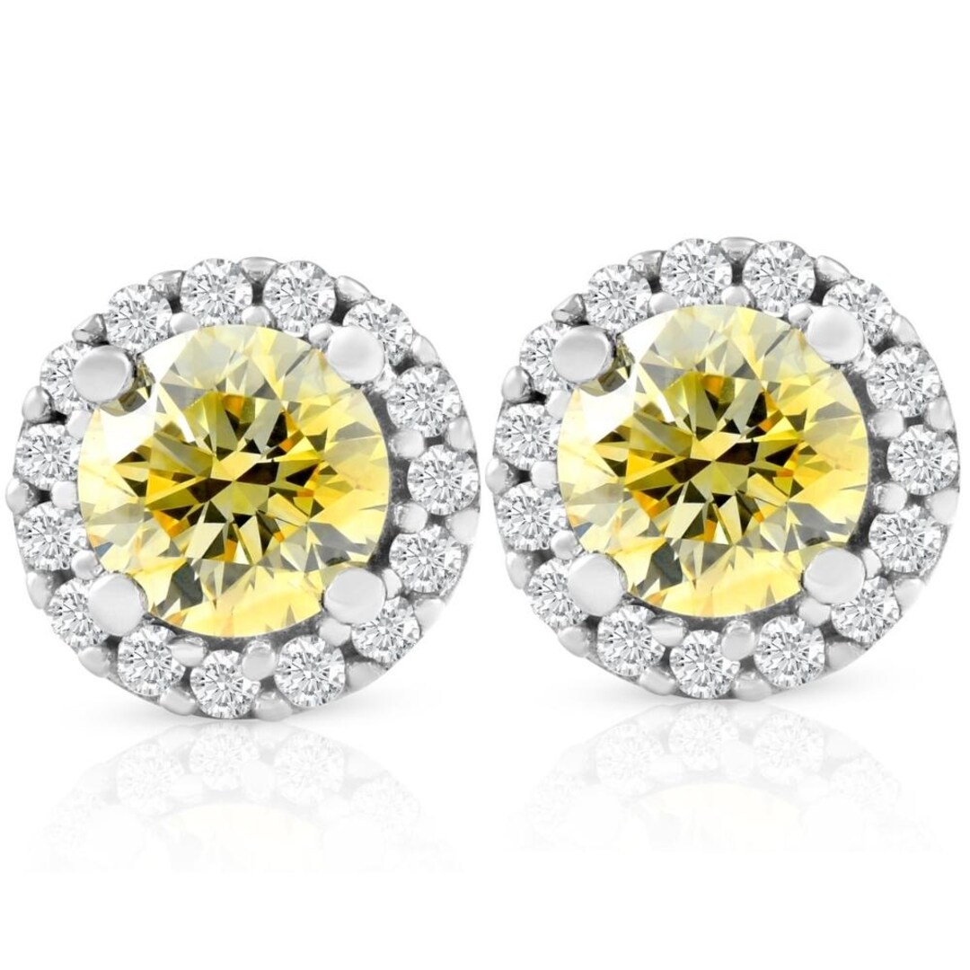 Pompeii 1/2 Ct Halo Fancy Canary Yellow Lab Grown Diamond Studs 10k ...
