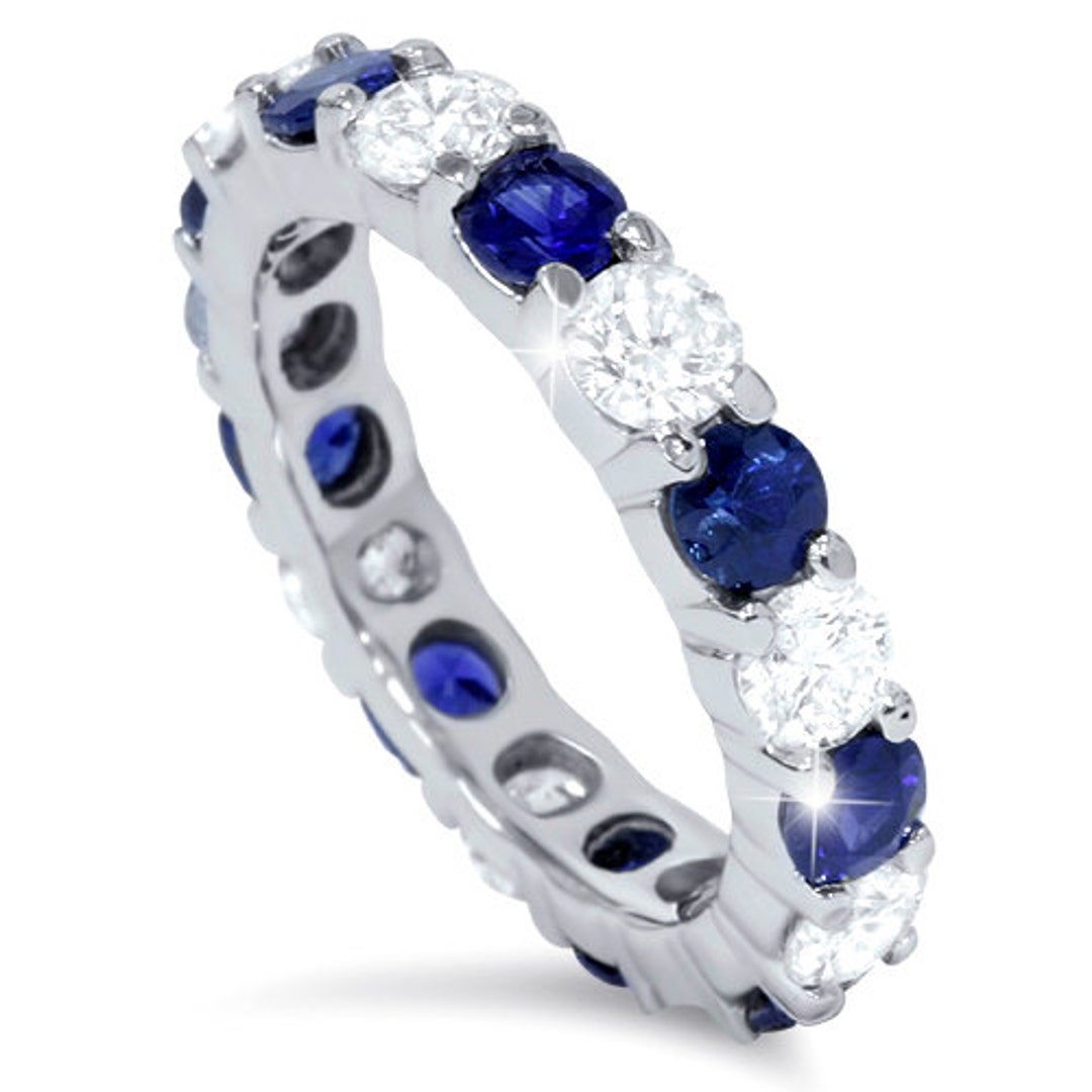 Diamond Eternity Ring 3ct Blue Sapphire & Diamond Eternity - Etsy