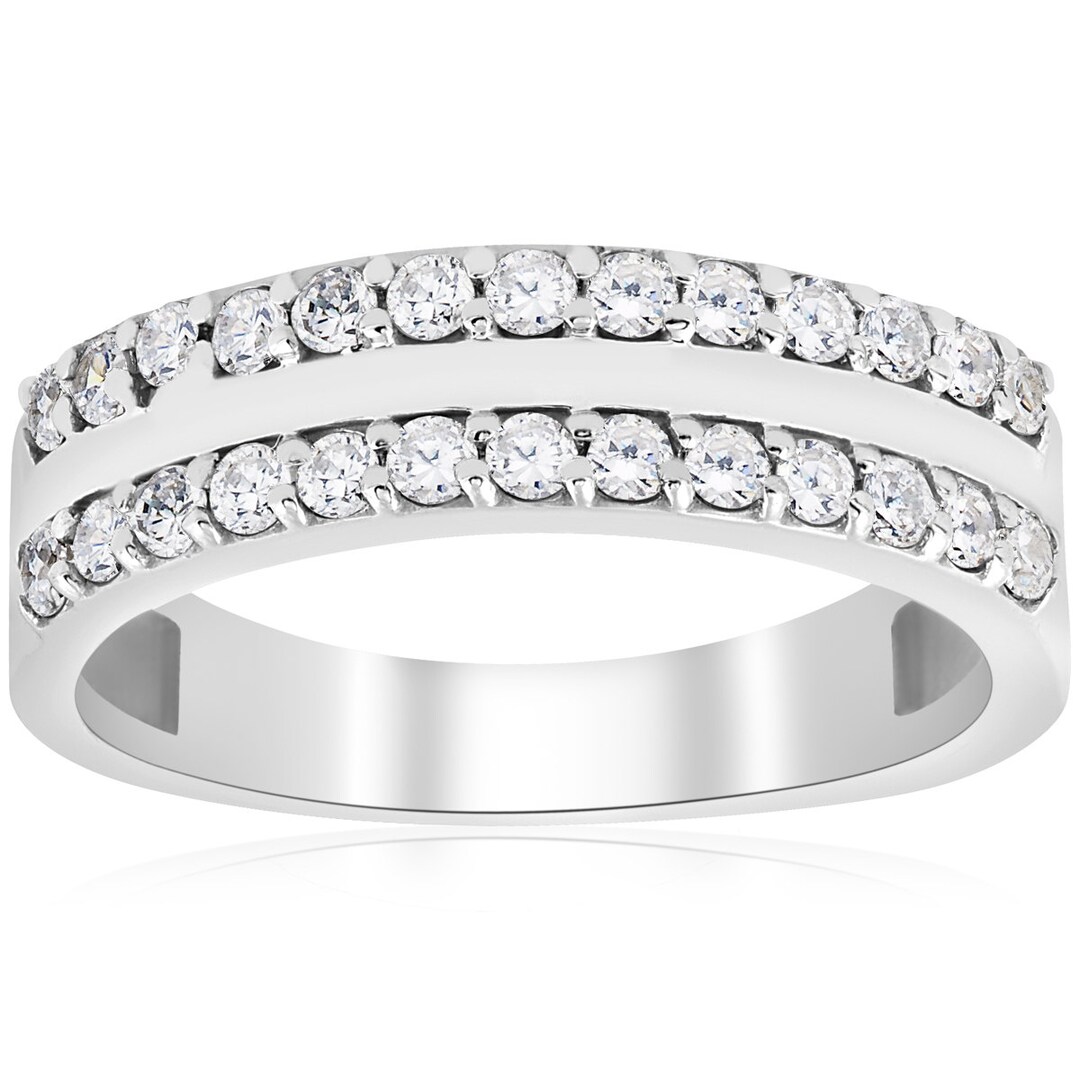 Diamond Wedding Ring, Double Row Diamond Ring 3/4 Ct White Gold Prong ...