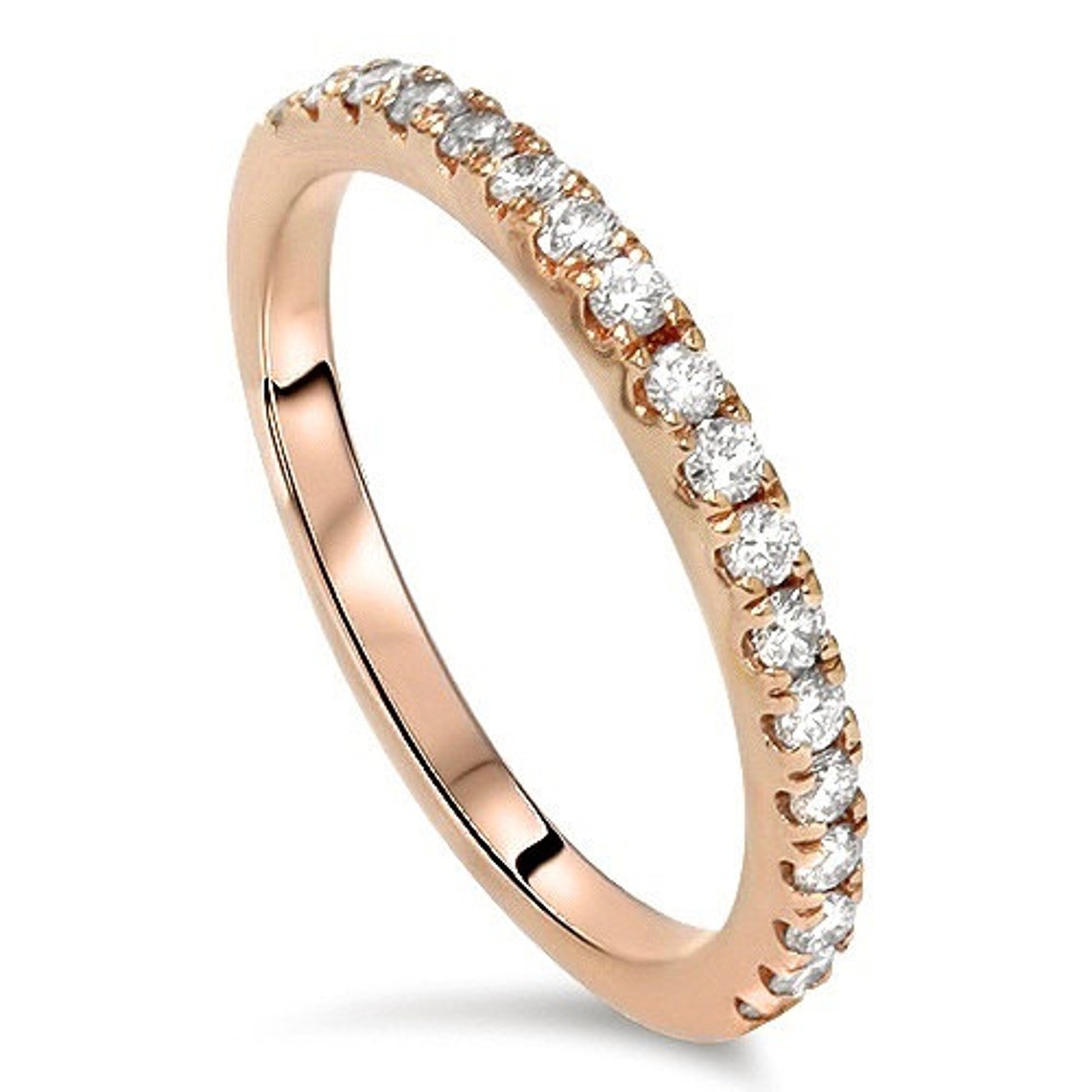 Rose Gold Stackable Diamond Ring Rose Gold Diamond Wedding - Etsy