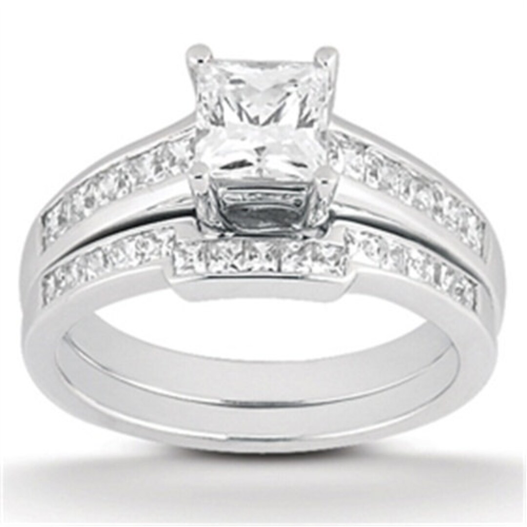 1.10CT Princess Cut Channel Set Diamond Engagement Ring & Matching ...