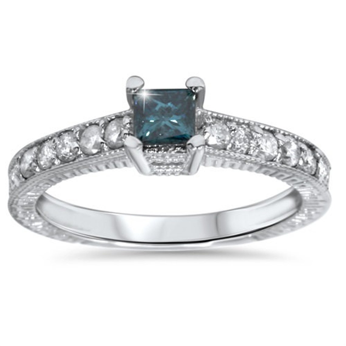 Blue Diamond Engagement Ring Princess Cut Blue Diamond Ring - Etsy