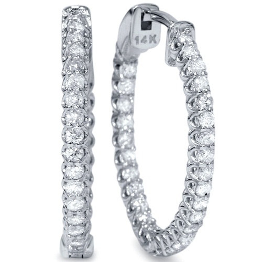 Diamond Hoops Diamond .95CT Hoops Inside Outside 1 14K White Gold - Etsy