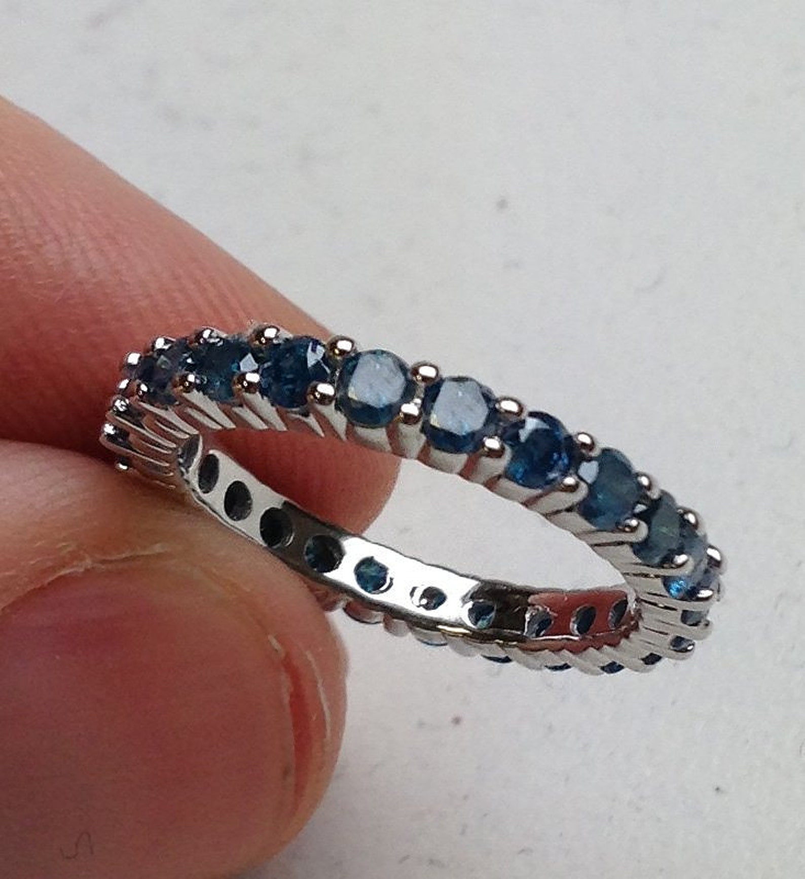 1.55CT Blue Diamond Eternity Stackable Womens Wedding Ring - Etsy