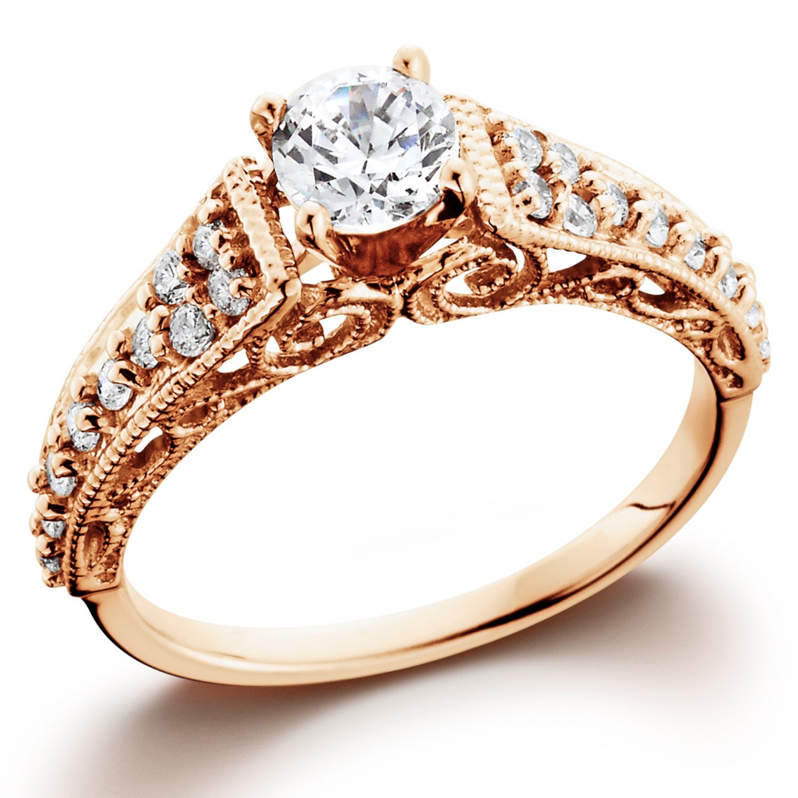 Diamond Rose Gold Engagement Ring Vintage .60CT Diamond Rose | Etsy