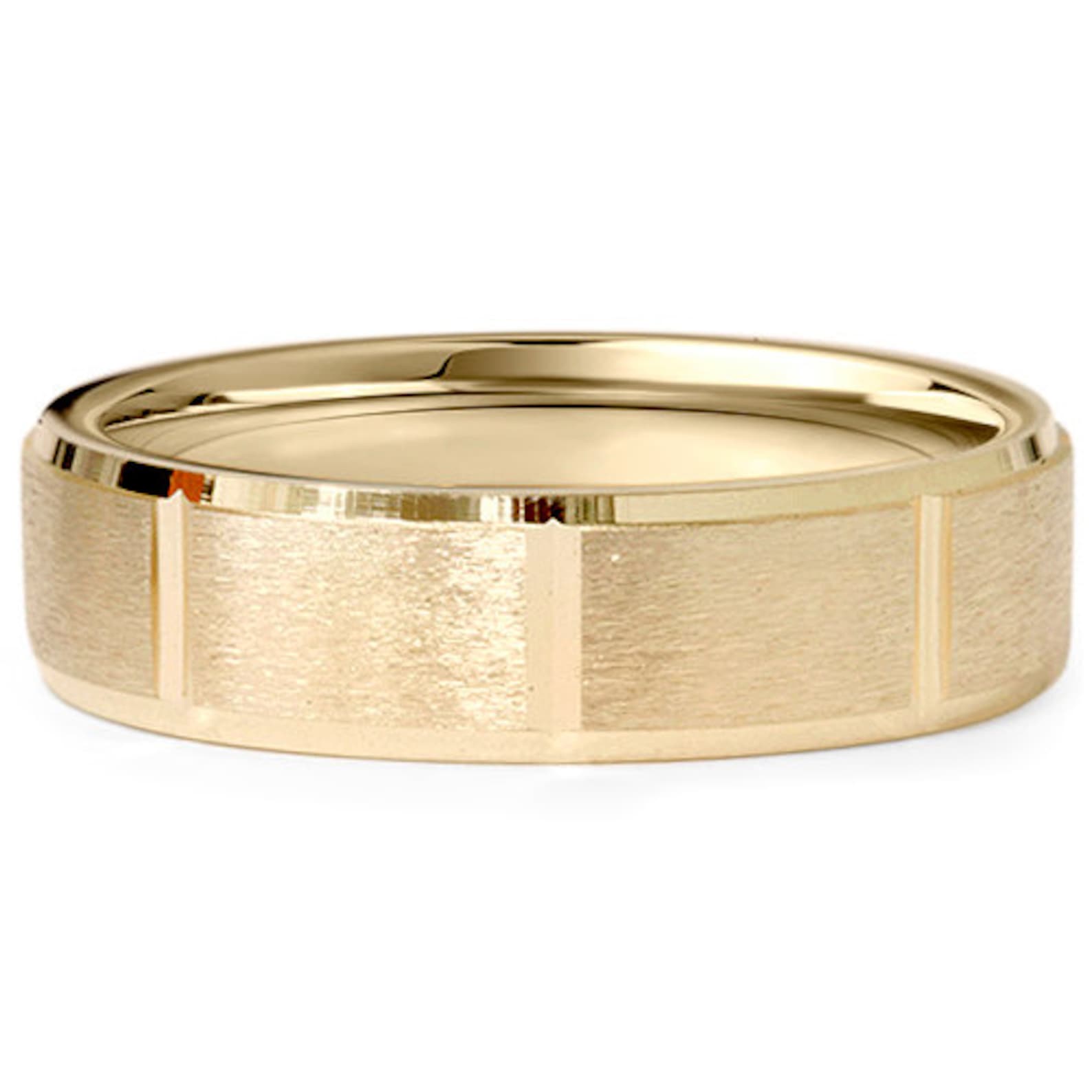 6MM Yellow Gold Mens Wedding Band Brushed Hand Carved Ring - Etsy