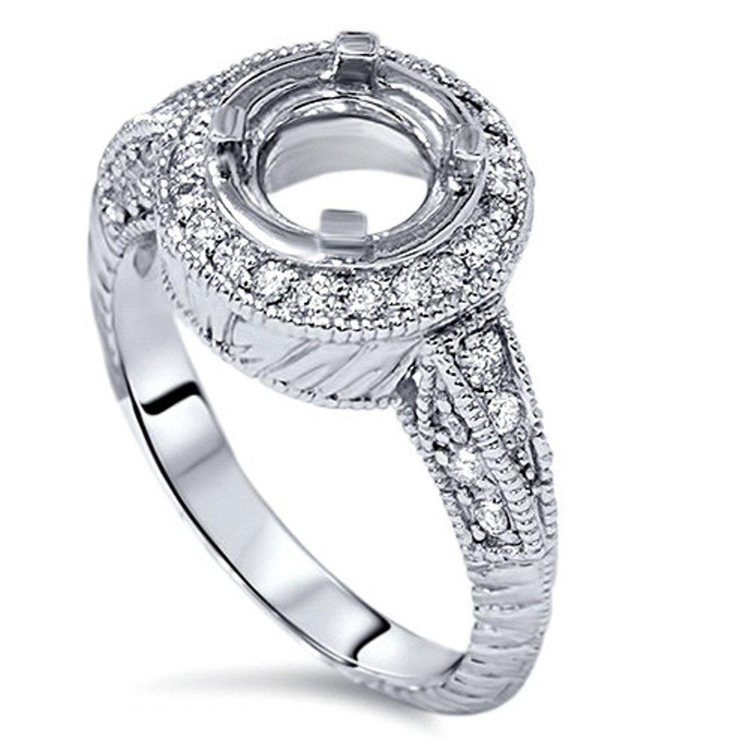 Diamond Engagement Ring Setting Vintage Antique Style Hand Engraved ...