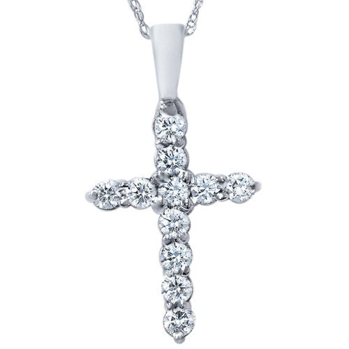 1/2Ct Diamond Cross Pendant 14K White Gold | Etsy