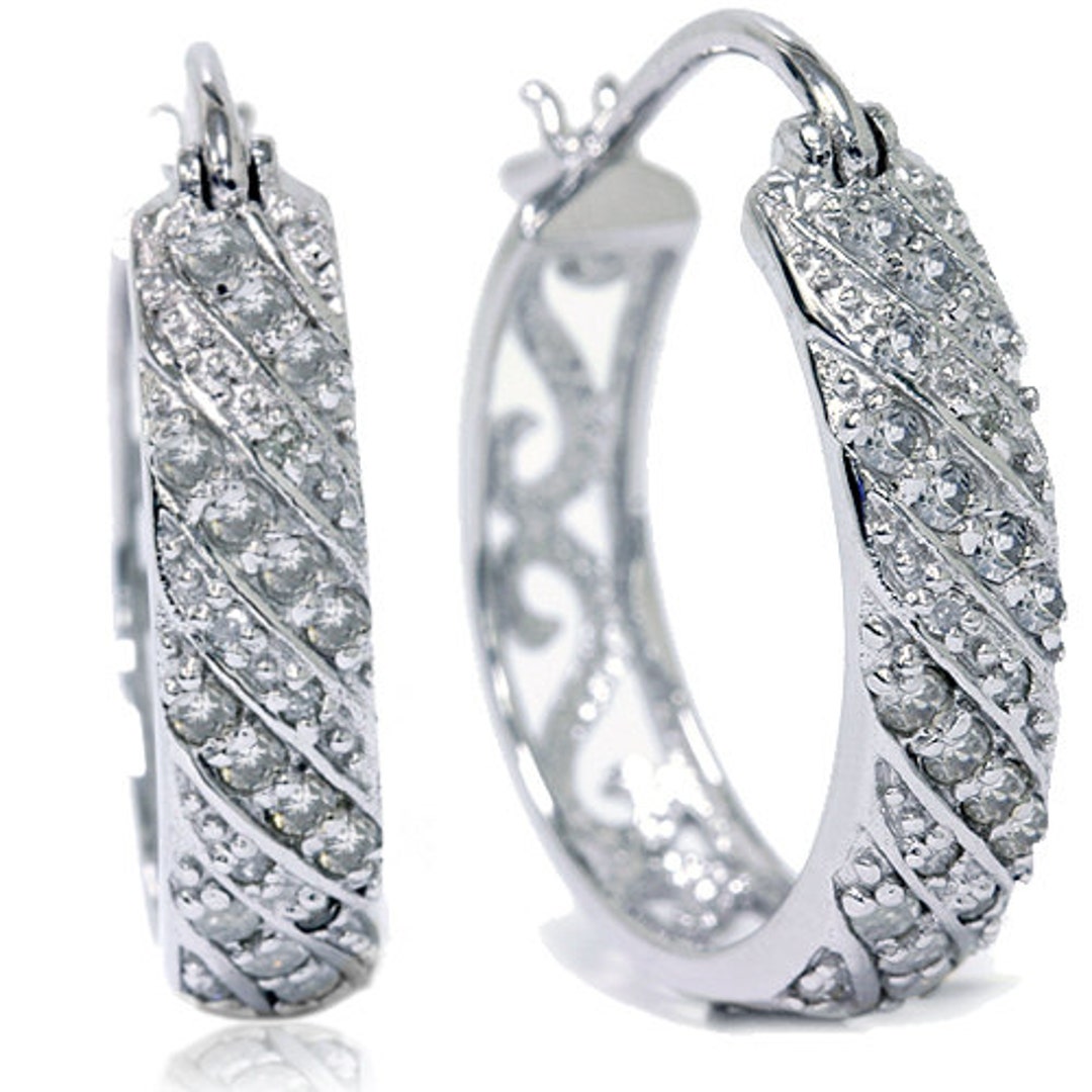 Diamond Hoops 1/3CT Womens Diamond Hoops 10K White Gold - Etsy