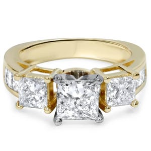 Pompeii 2ct Princess Cut Diamond 3 Stone Engagement Ring 14K Yellow ...